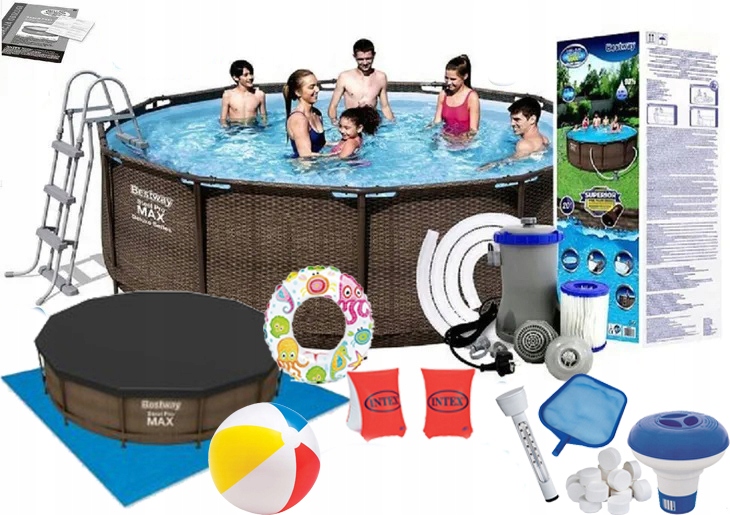 BASEN STELAŻOWY BESTWAY 366x100 RATTAN Pompa Pokrywa Mata + GRATIS ...