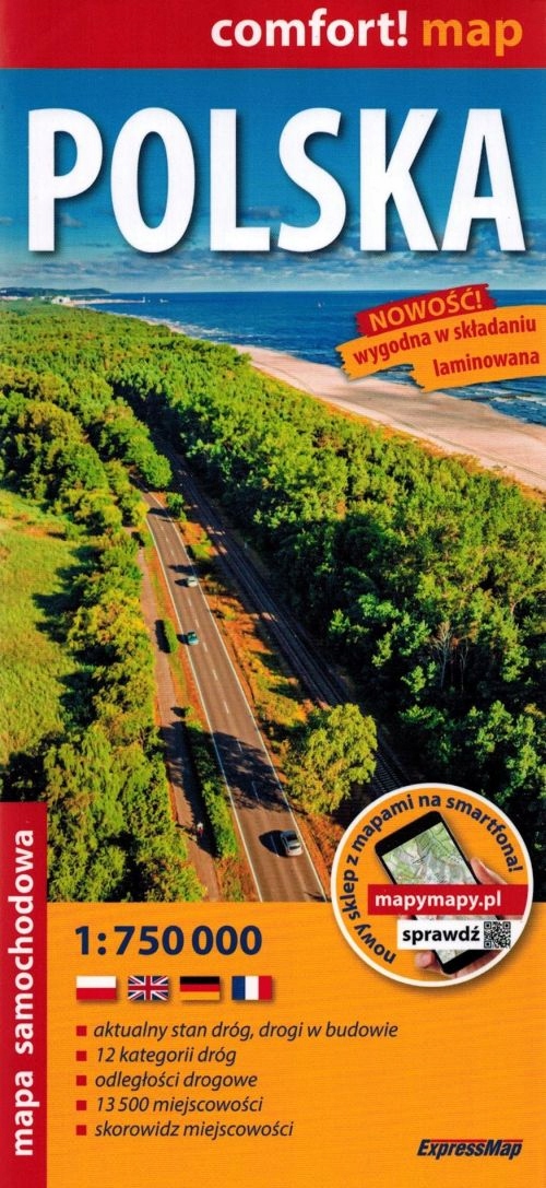 Polska laminowana mapa samochodowa 1:750 000 Praca zbiorowa • Cena, Opinie - Allegro