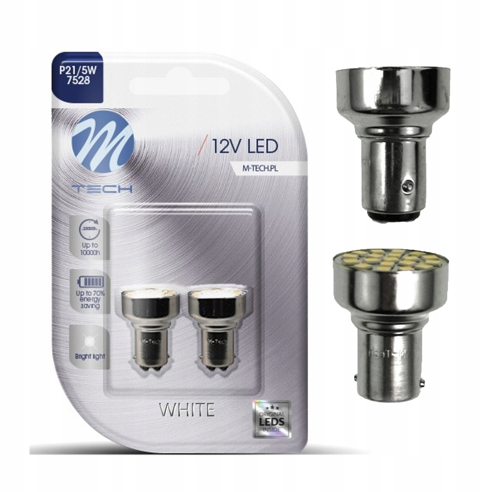 Żarówka M-Tech LED P21/5W BaY15d 19 x LED 2835 OSRAM biała - kpl. 2szt ...