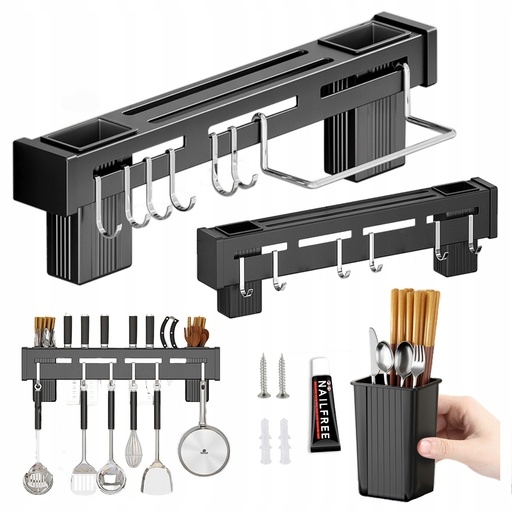 Wieszak organizer na przybory kuchenne na ścianę 40cm uchwyt ścienny ...
