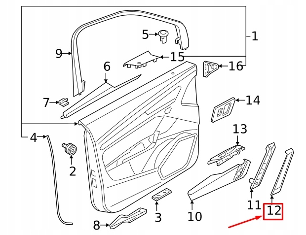 AUDI Q5 FY KĽUČKA PREDNÝCH PRAVÝCH DVERÍ HORNÁ ČASŤ (MUŠKA) RART ...