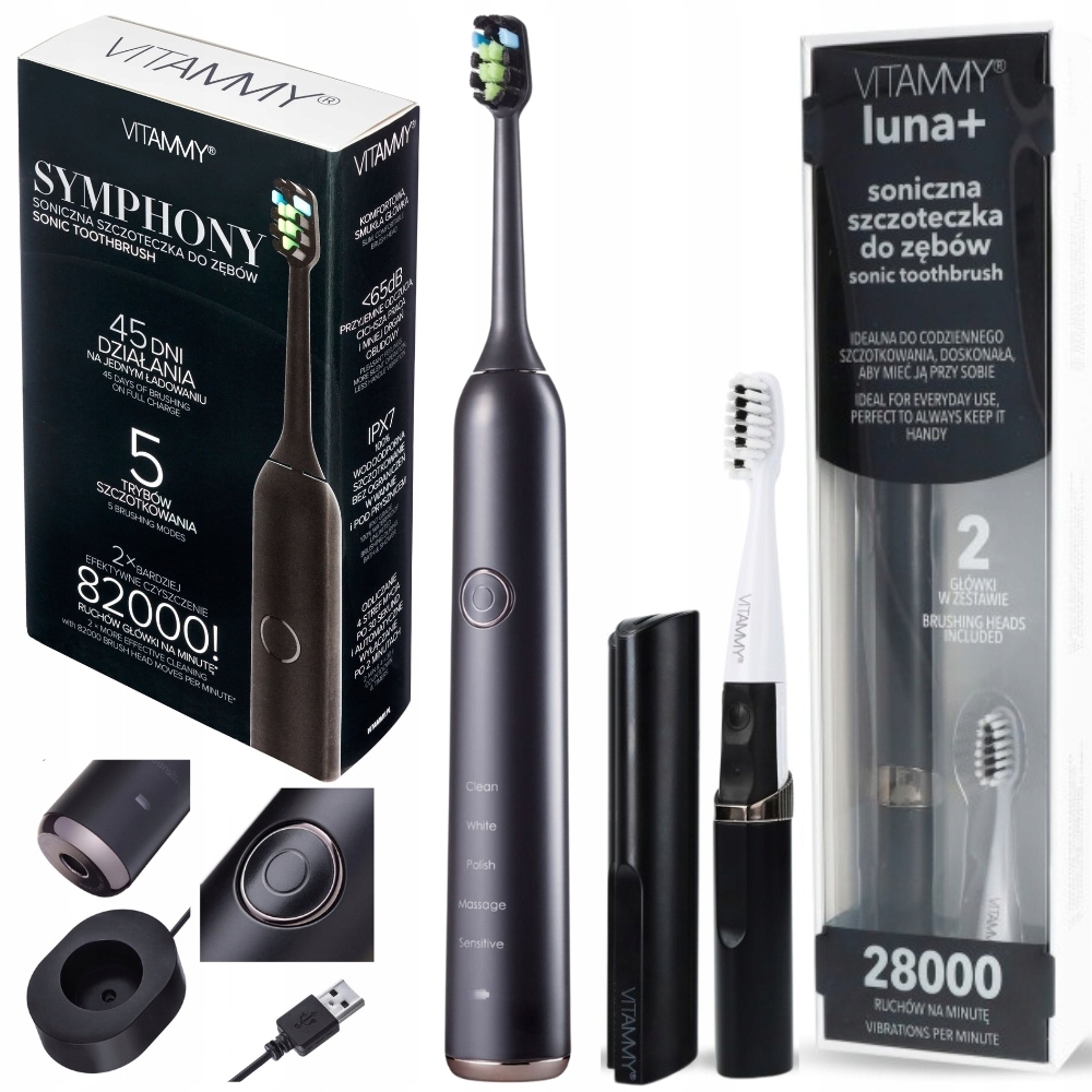 SZCZOTECZKA SONICZNA ELEKTRYCZNA DO ZĘBÓW VITAMMY SYMPHONY BLACK + LUNA+ (6953322924223) • Cena ...