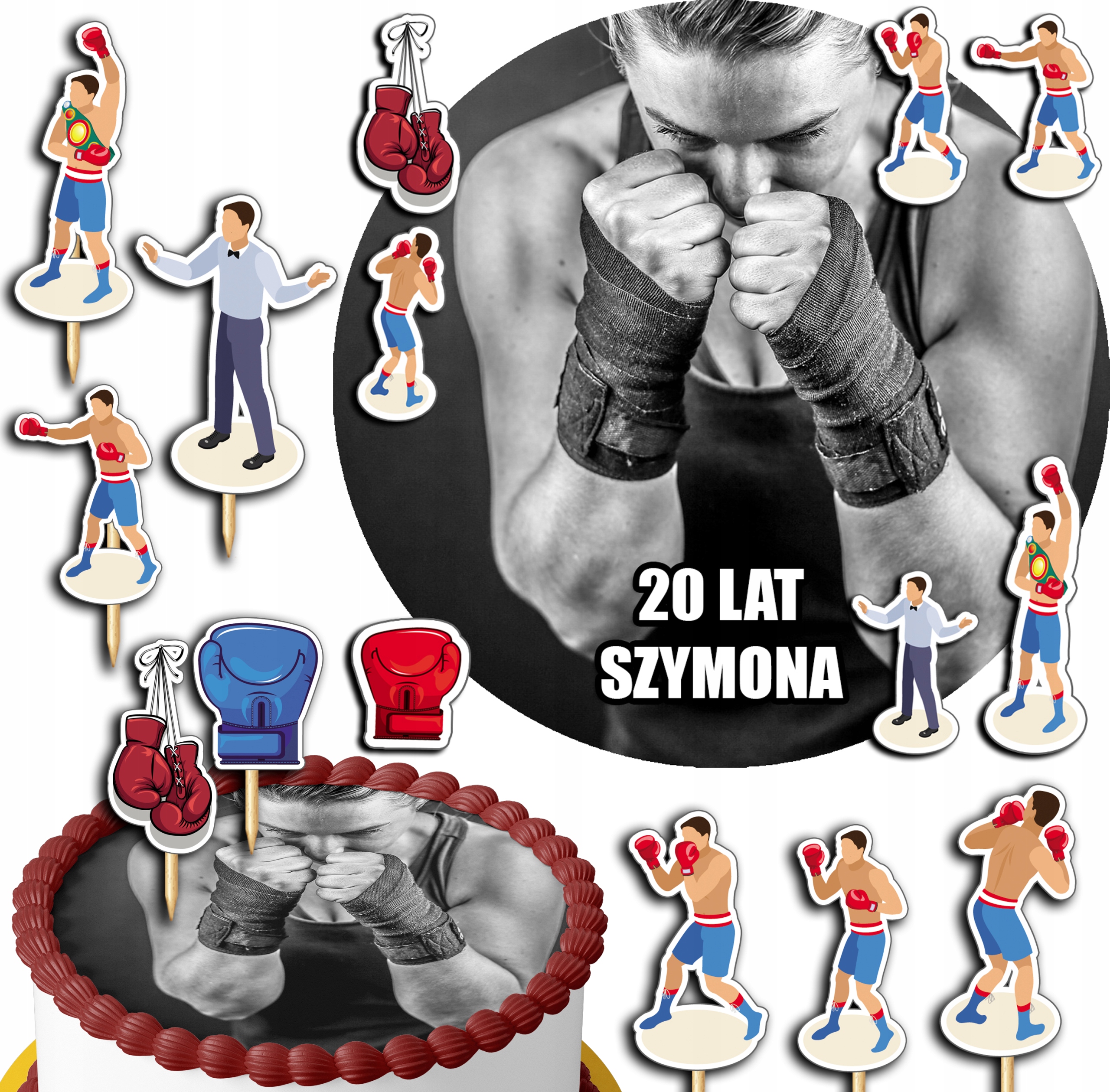 ZESTAW OPŁATEK NA TORT 20CM + TOPPERY PAPIEROWE - BOKS WALKA 15CM 18CM ...