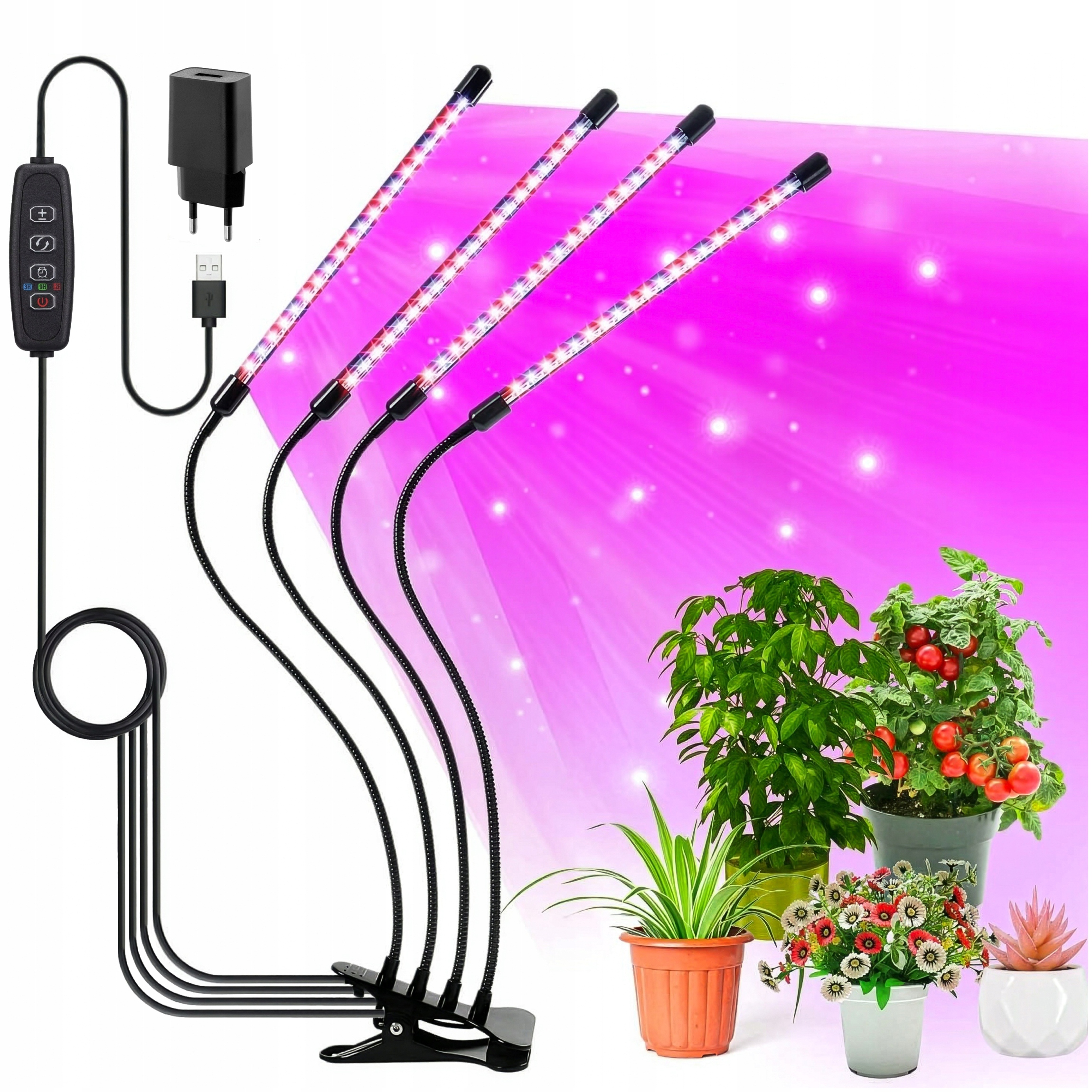 LAMPA DO WZROSTU ROŚLIN 4xPANEL UV 80 LED UPRAWA WZROST GROW TIMER 9 ...