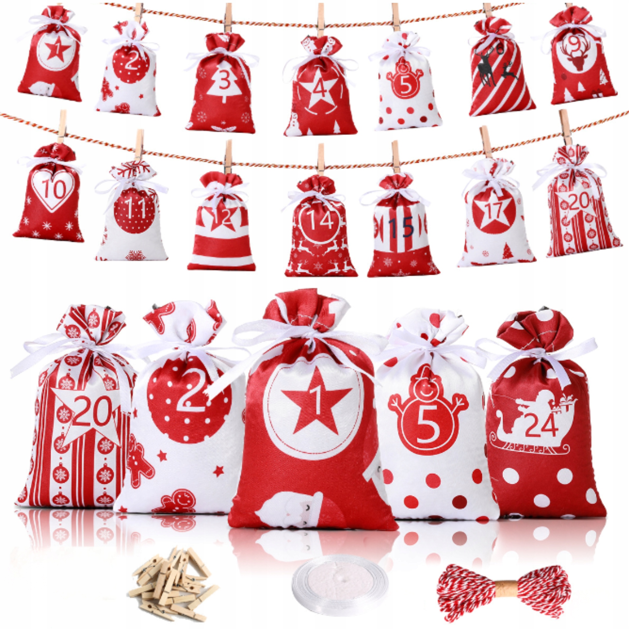 ADVENTI KALENDÁRIUM KARÁCSONYI AJÁNDÉK DIY 24 DB ZSÁK Töltelékkel ...