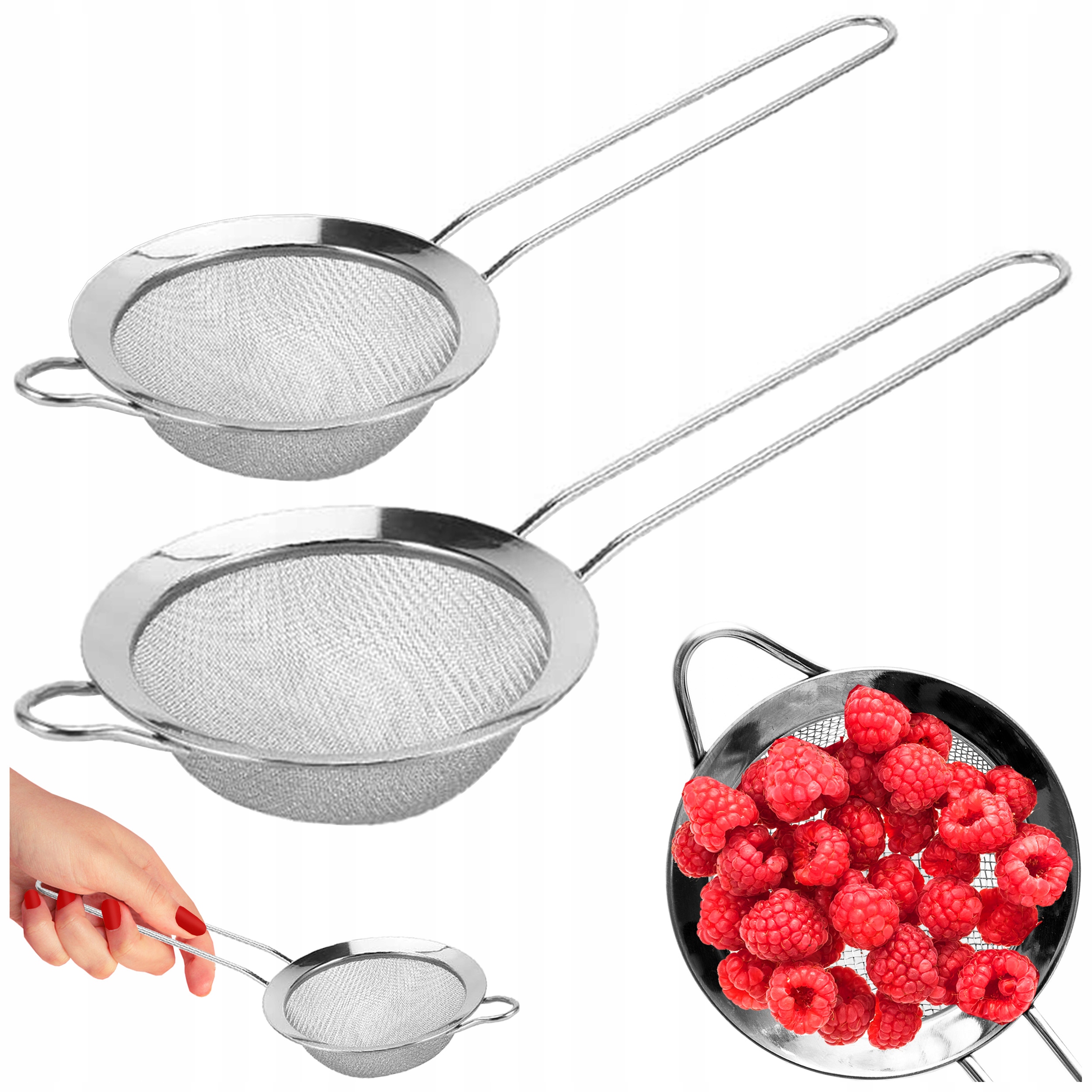 SITKO KUCHENNE STALOWY CEDZAK Z RĄCZKĄ ZESTAW 2szt (Sitko stalowe ...