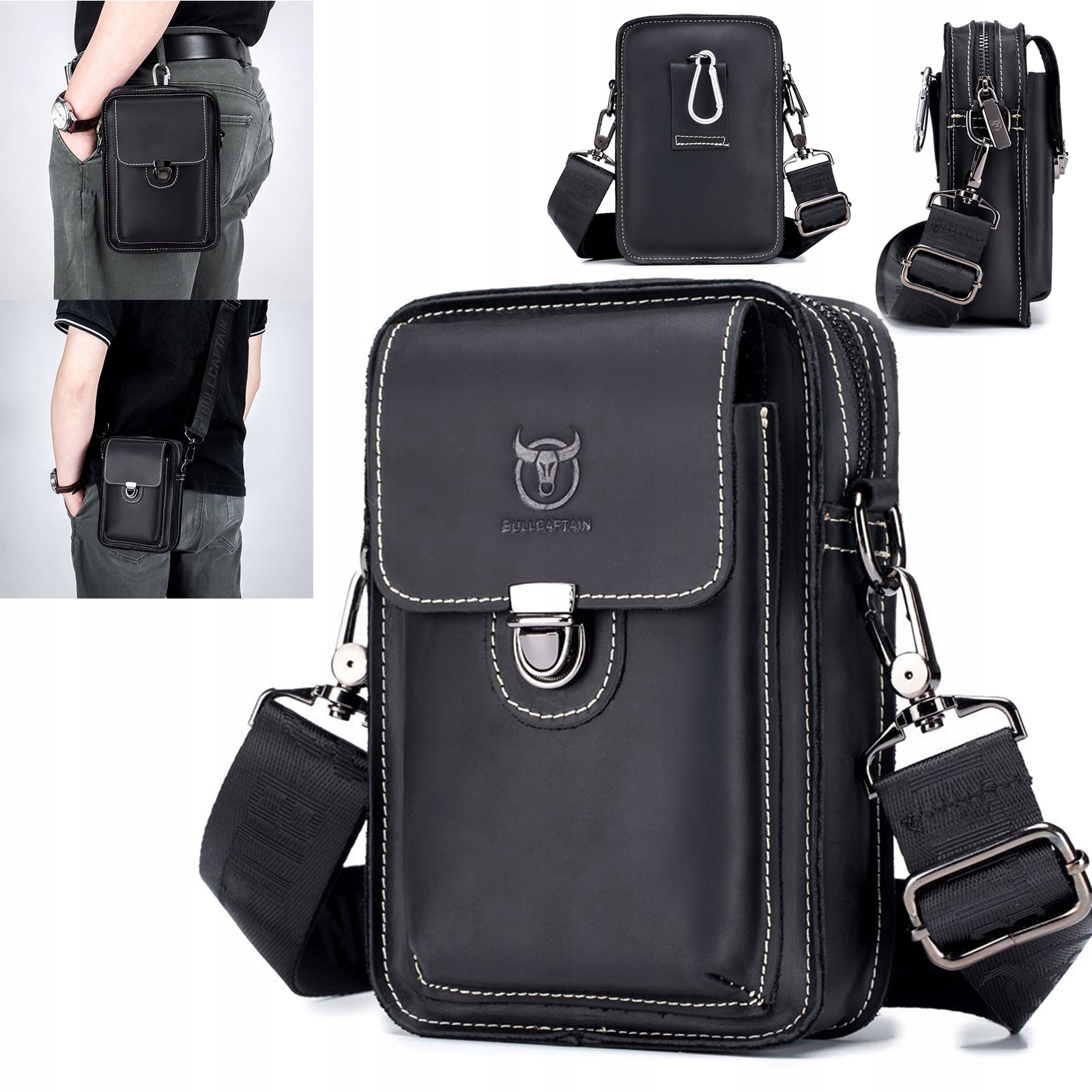 SASZETKA MĘSKA CZARNA NA RAMIĘ MAŁA SKÓRZANA TORBA MIEJSKA RAPORTÓWKA ...