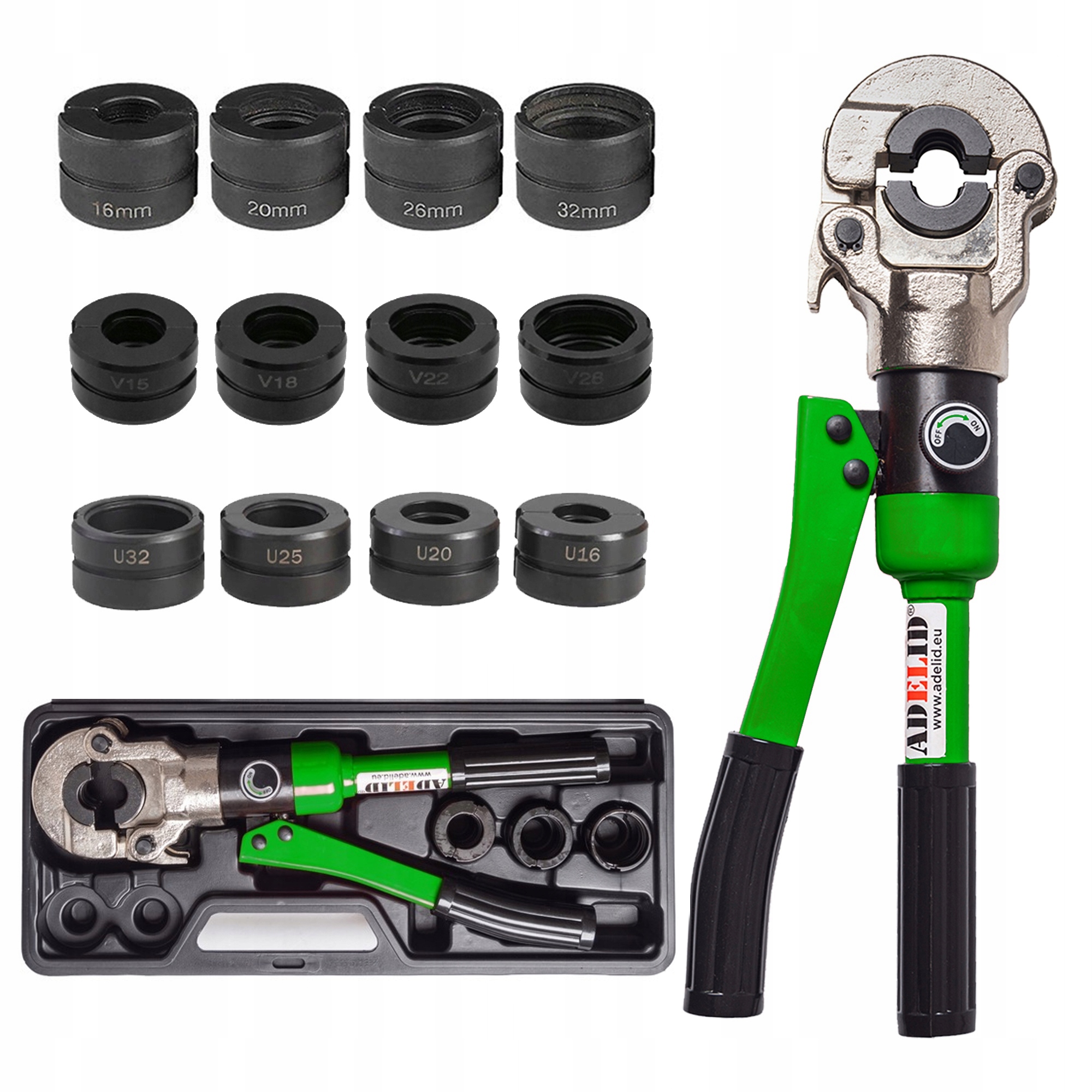 Zaciskarka hydrauliczna do rur PEX Adelid z matrycami TH 16-32 mm ...