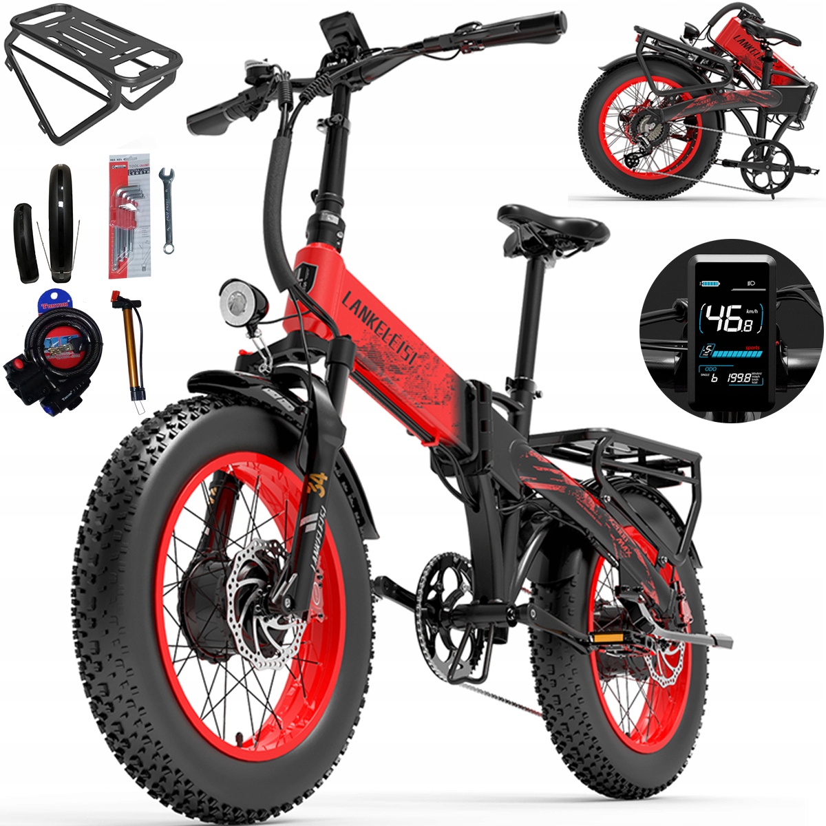 LANKELEISI Elektrické vozidlo Dvojitý motor 2000W 48KM/H 130KM 20AH 20* ...