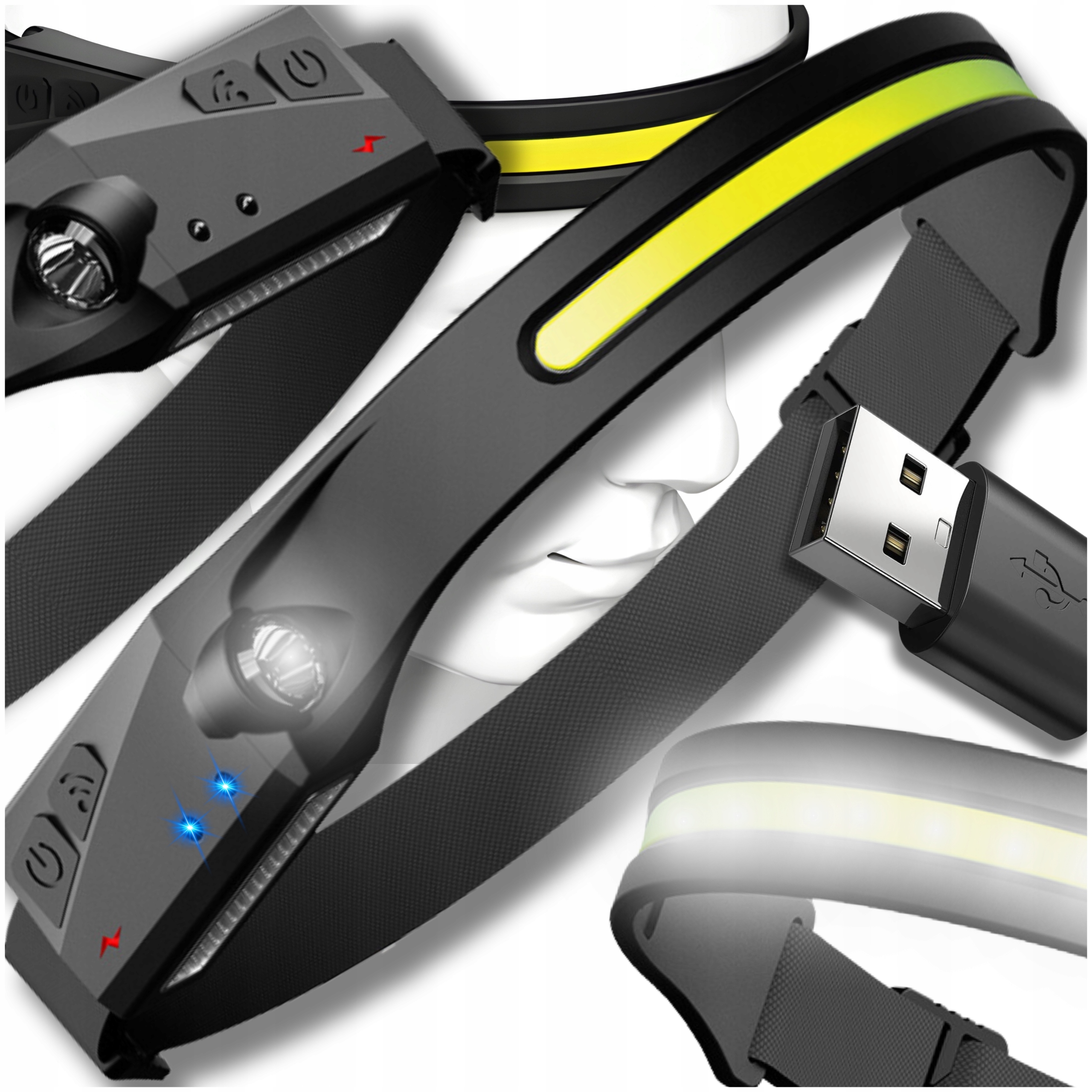 Latarka czołowa MAXSELL LED COB USB czujnik ruchu 350 LM wodoodporna IPX4 - 5901234562690 ...