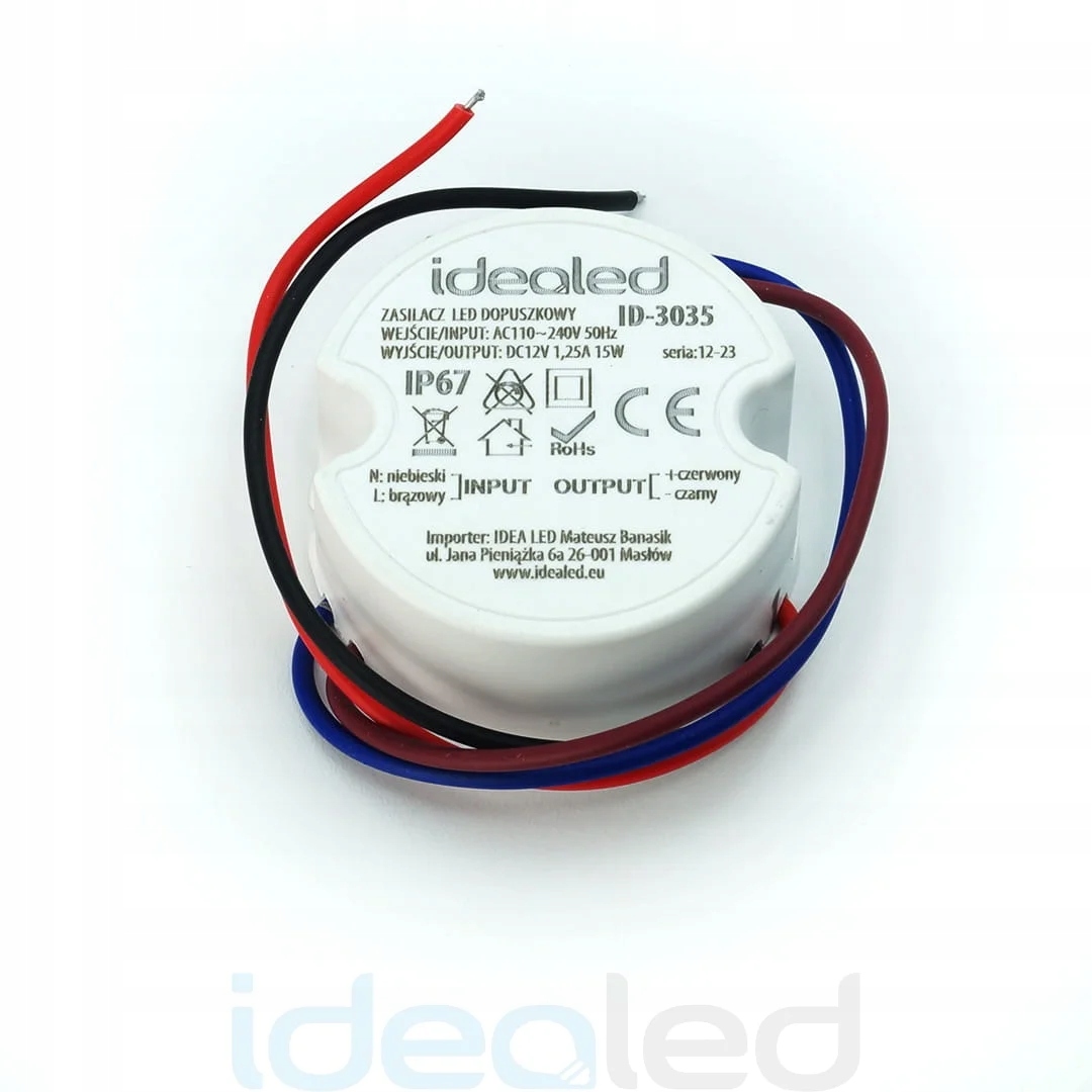 Tápegység modul műanyag házzal 12V 15W IP67 süllyesztett dobozba ...