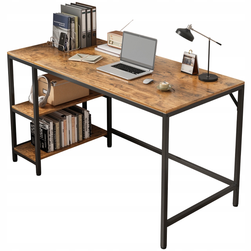 SZÁMÍTÓGÉPASZTAL VINTAGE ASZTAL RUSZTIKUS BARNA 2 POLCCAL LOFT 140 CM za 22600.00HUF-ért - Allegro