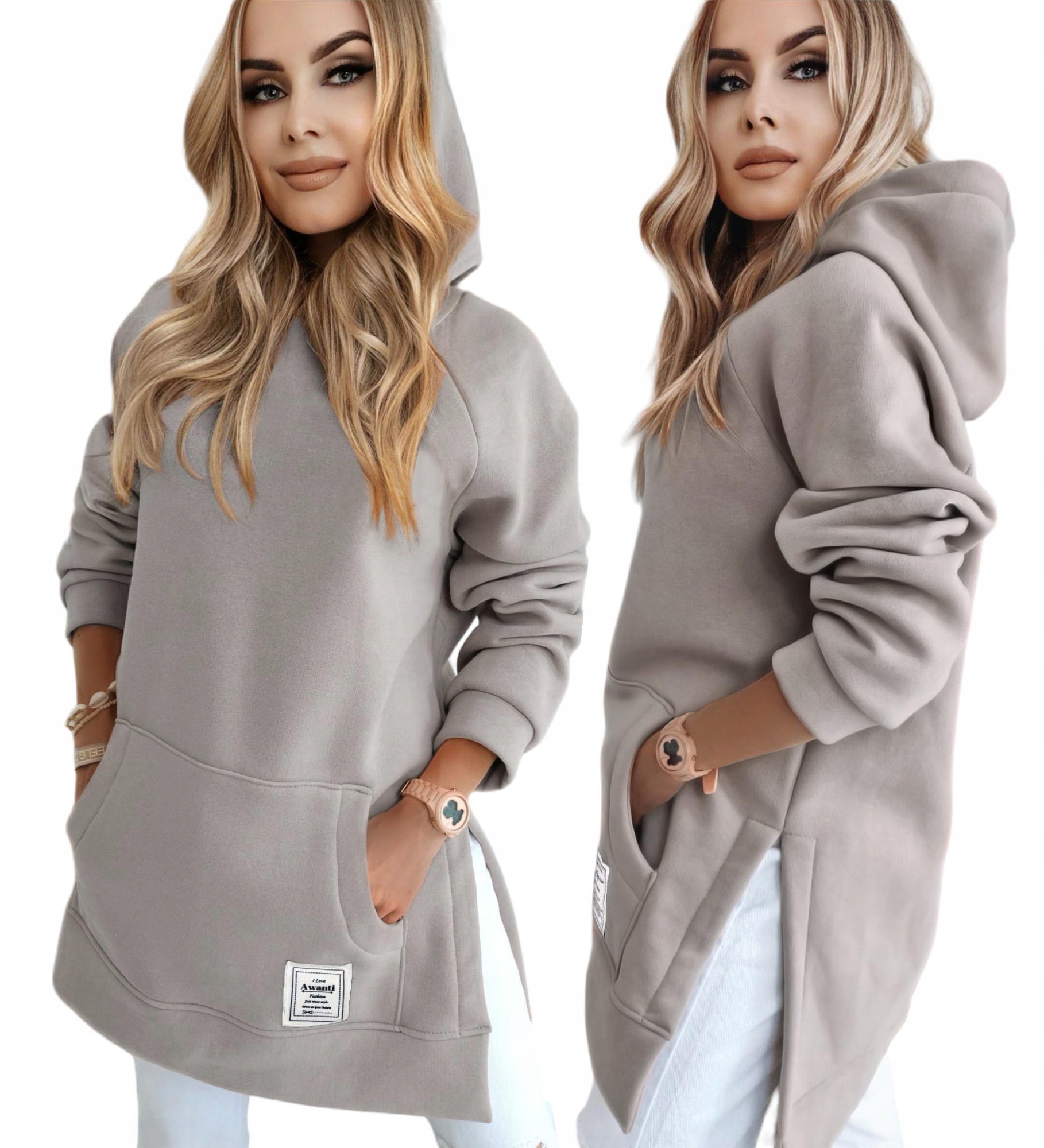 Modna BLUZA DRESOWA DAMSKA długa gruba z kapturem 13323888986 - Allegro.pl