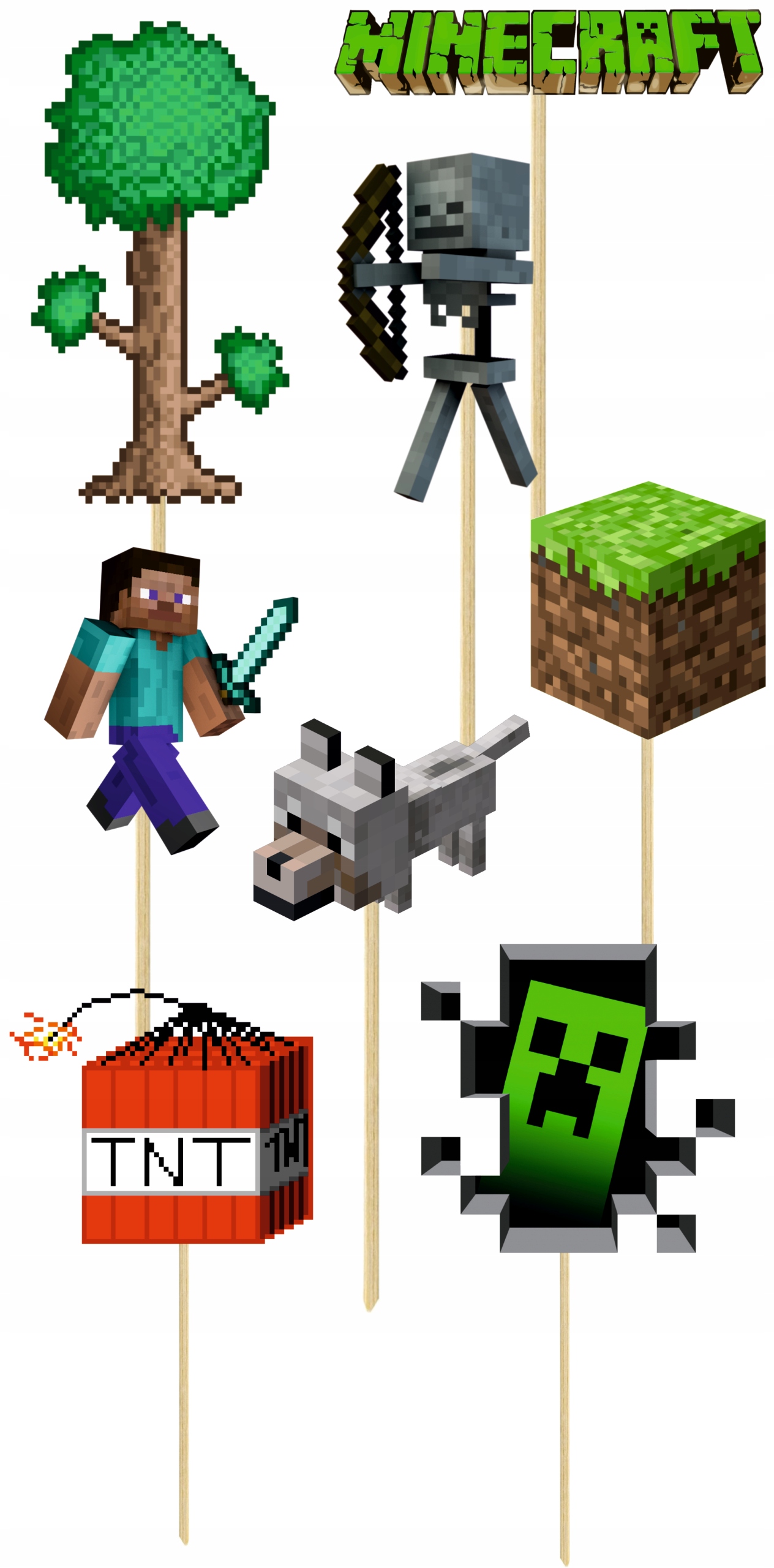 TOPPER NA TORT URODZINY MINECRAFT ZESTAW 8 SZTUK • Cena, Opinie - Allegro