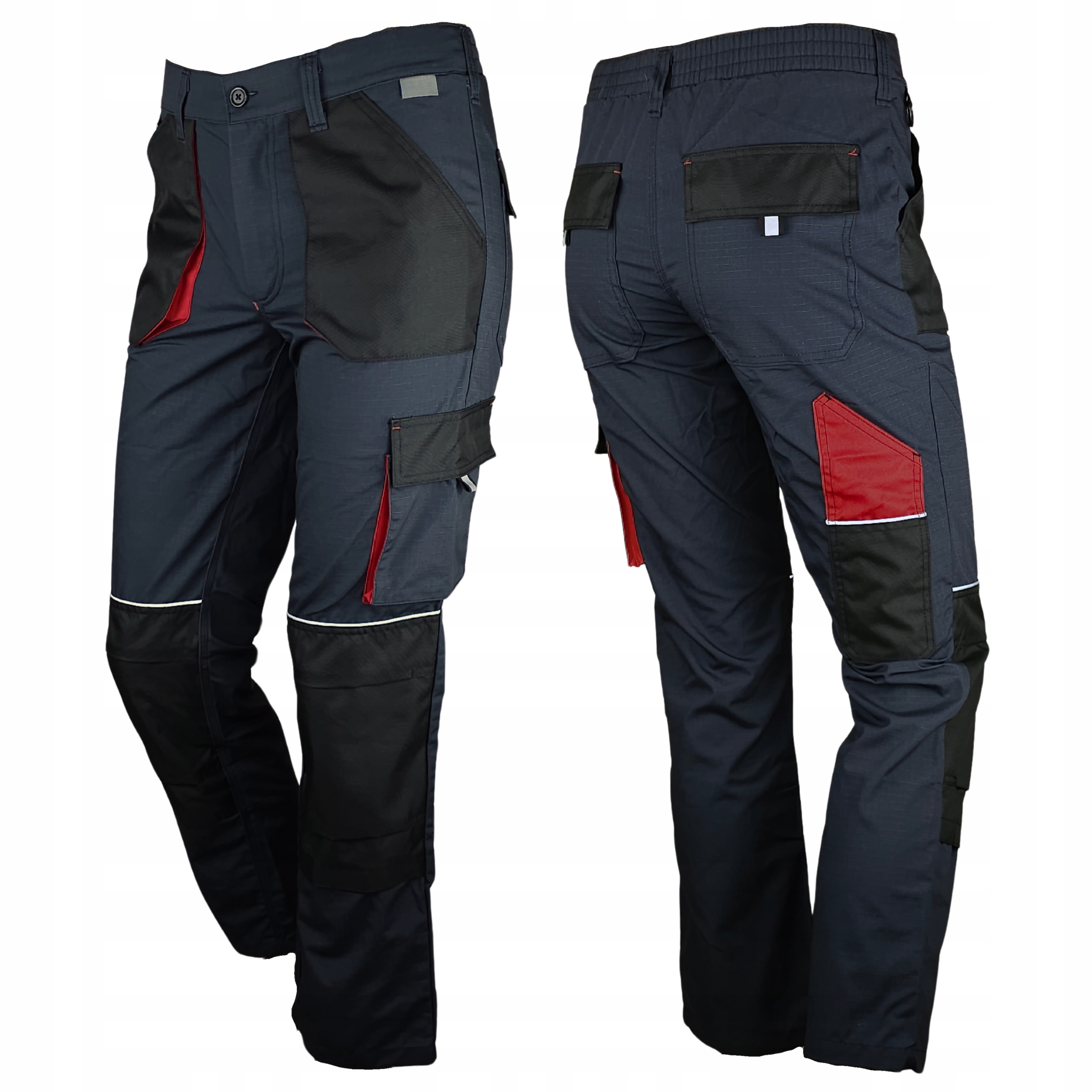 Spodnie ROBOCZE męskie BHP MOCNE ochronne RIP-STOP wstawki ODBLASKOWE ...