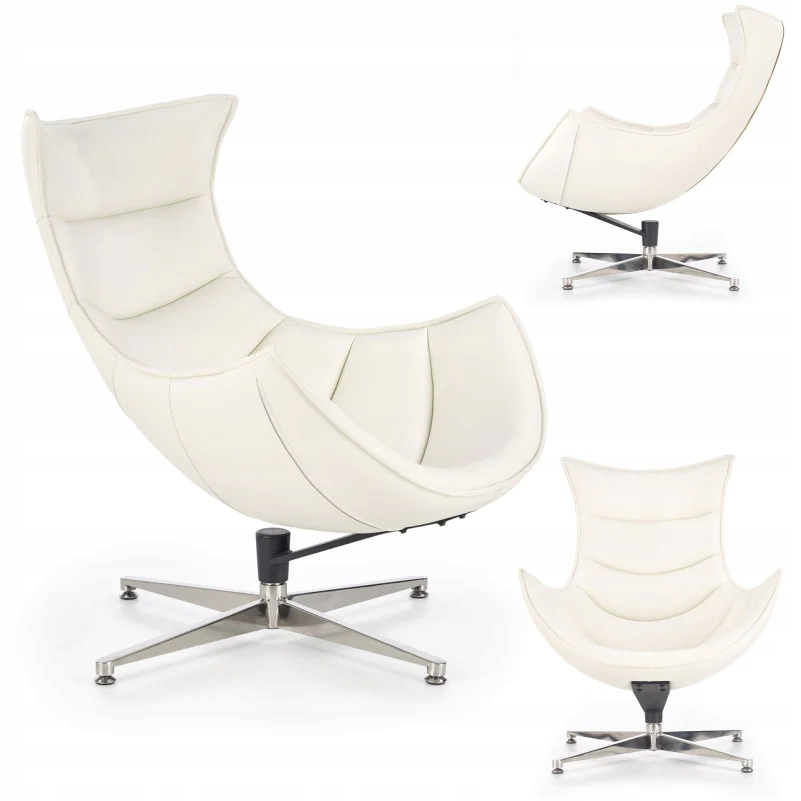 Nowoczesny Skórzany Fotel Wypoczynkowy Obrotowy do Salonu LUXOR Biały ...