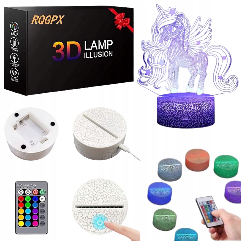 Lampka 3D nocna LED USB 16 KOLORÓW jednorożec + pilot PREZENT (5906871096157) • Cena, Opinie ...