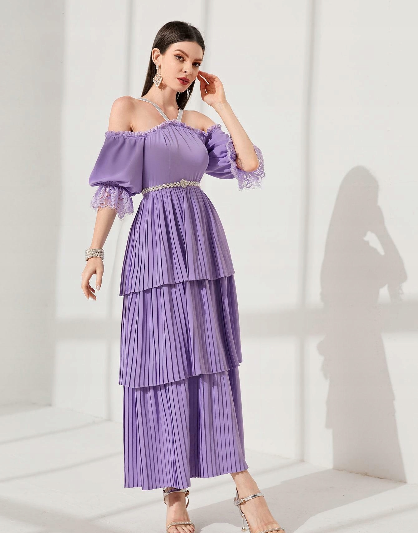 FIOLETOWA SUKIENKA MIDAXI ODKRYTE RAMIONA KRÓTKI RĘKAW FALBANY SHEIN XL • Cena, Opinie - Allegro