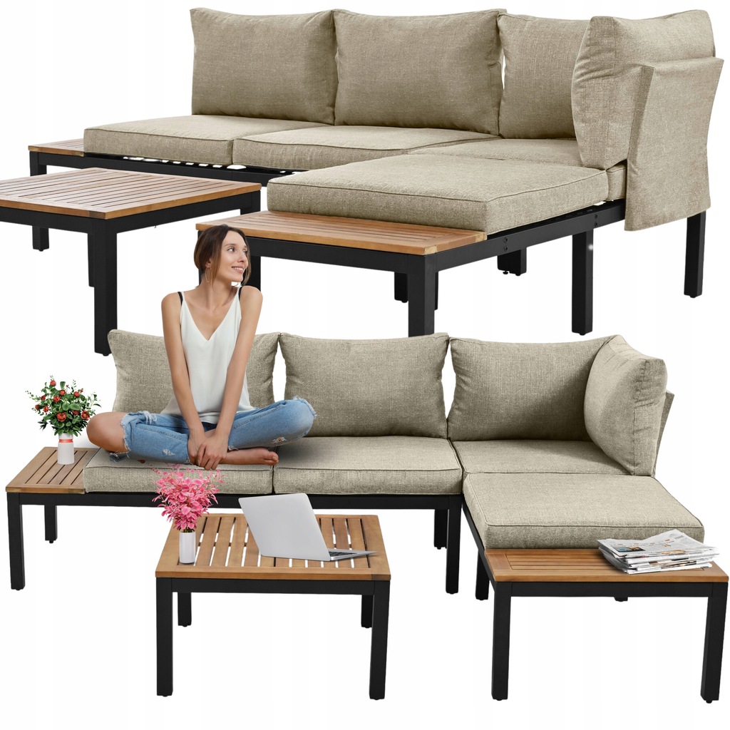 ZESTAW OGRODOWY NAROŻNIK OGRODOWY MEBLE OGRODOWE ZESTAW STOLIK PODUSZKI ...