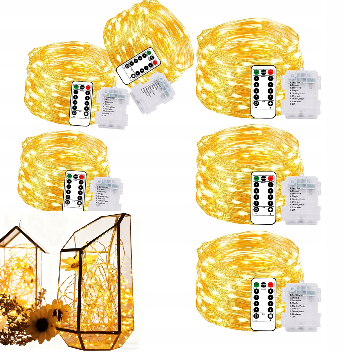 10 méteres elemes fénylánc, időzítővel és távirányítóval za 7265.00HUF ...