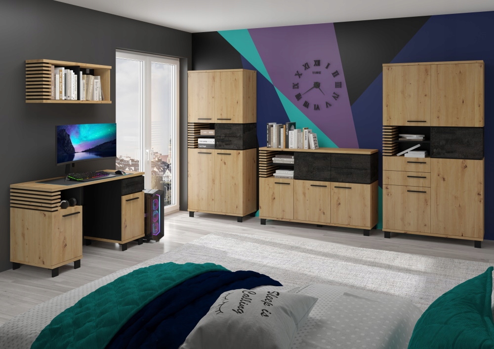 Meble LAMIR ZESTAW 3 młodzieżowe biale czarne dąb • Cena, Opinie ...