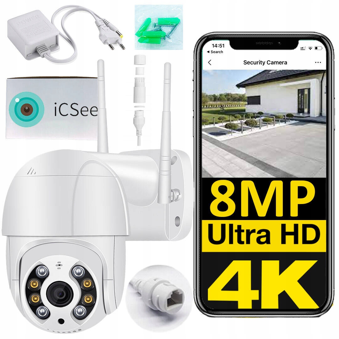 Kamera obrotowa zewnętrzna 4K UHD 8MP WIFI ICSEE - Sklep, Opinie, Cena w Allegro
