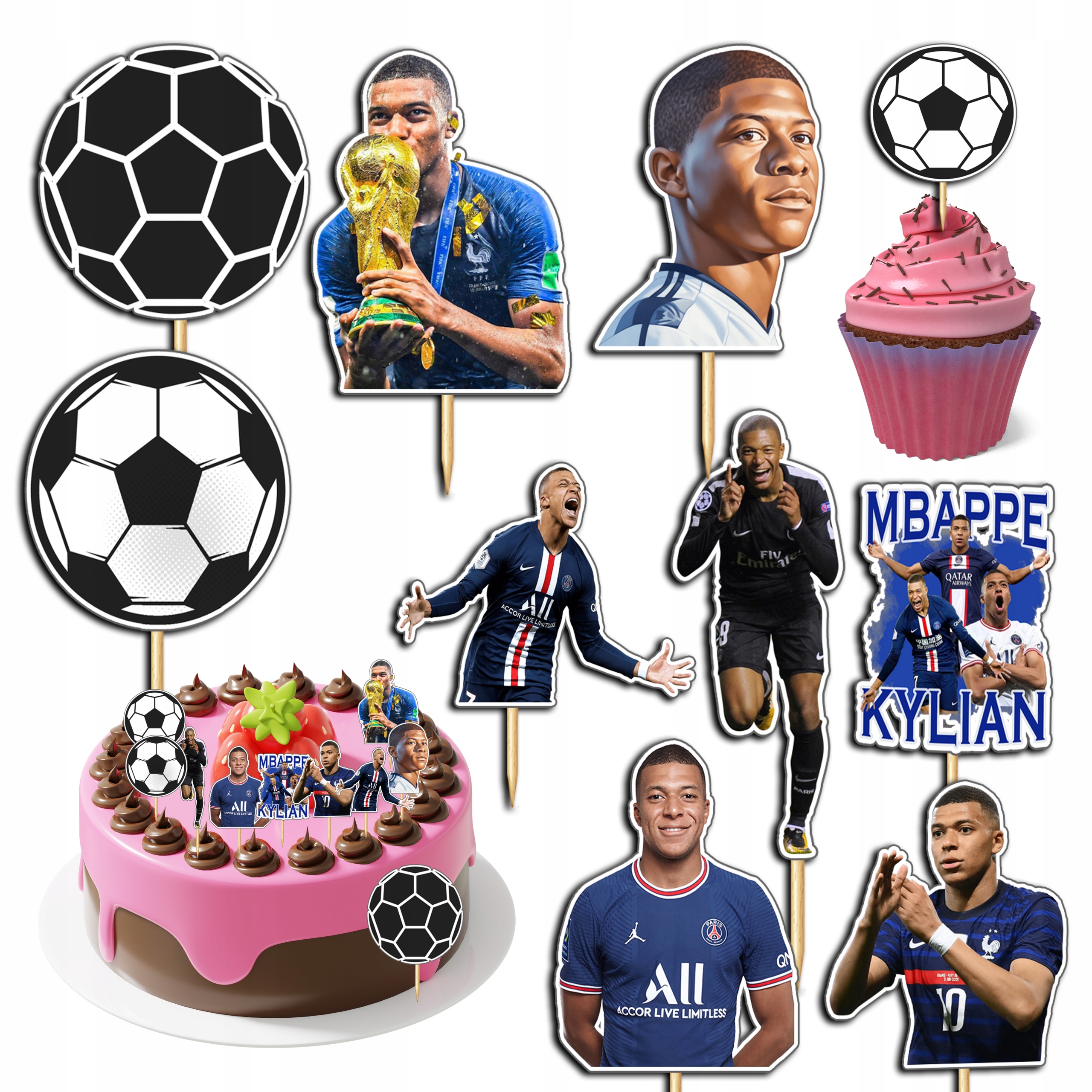 TOPPERY NA TORT URODZINOWY TOPPER NA TORT MBAPPE PIŁKA NOŻNA - 10SZT ...