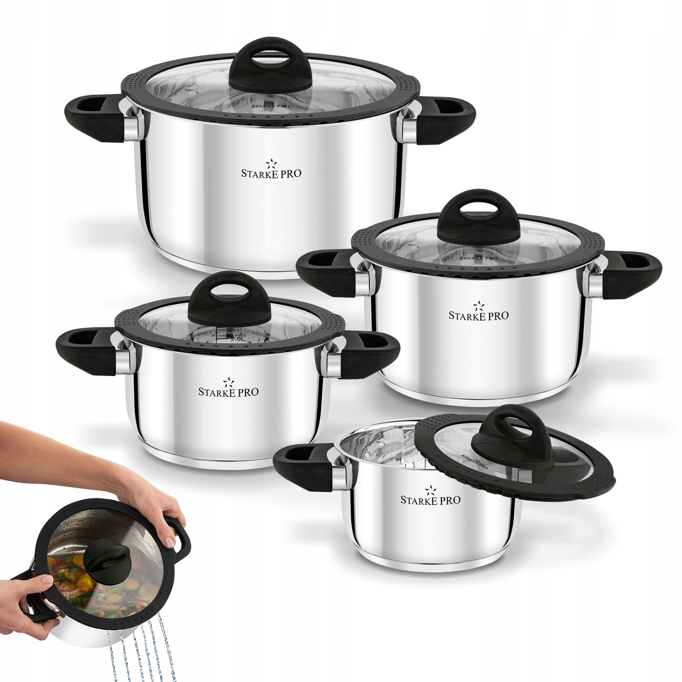 Zestaw GARNKÓW indukcja POKRYWKA STALOWE komplet GAZ Starke Pro Sante 8 ...