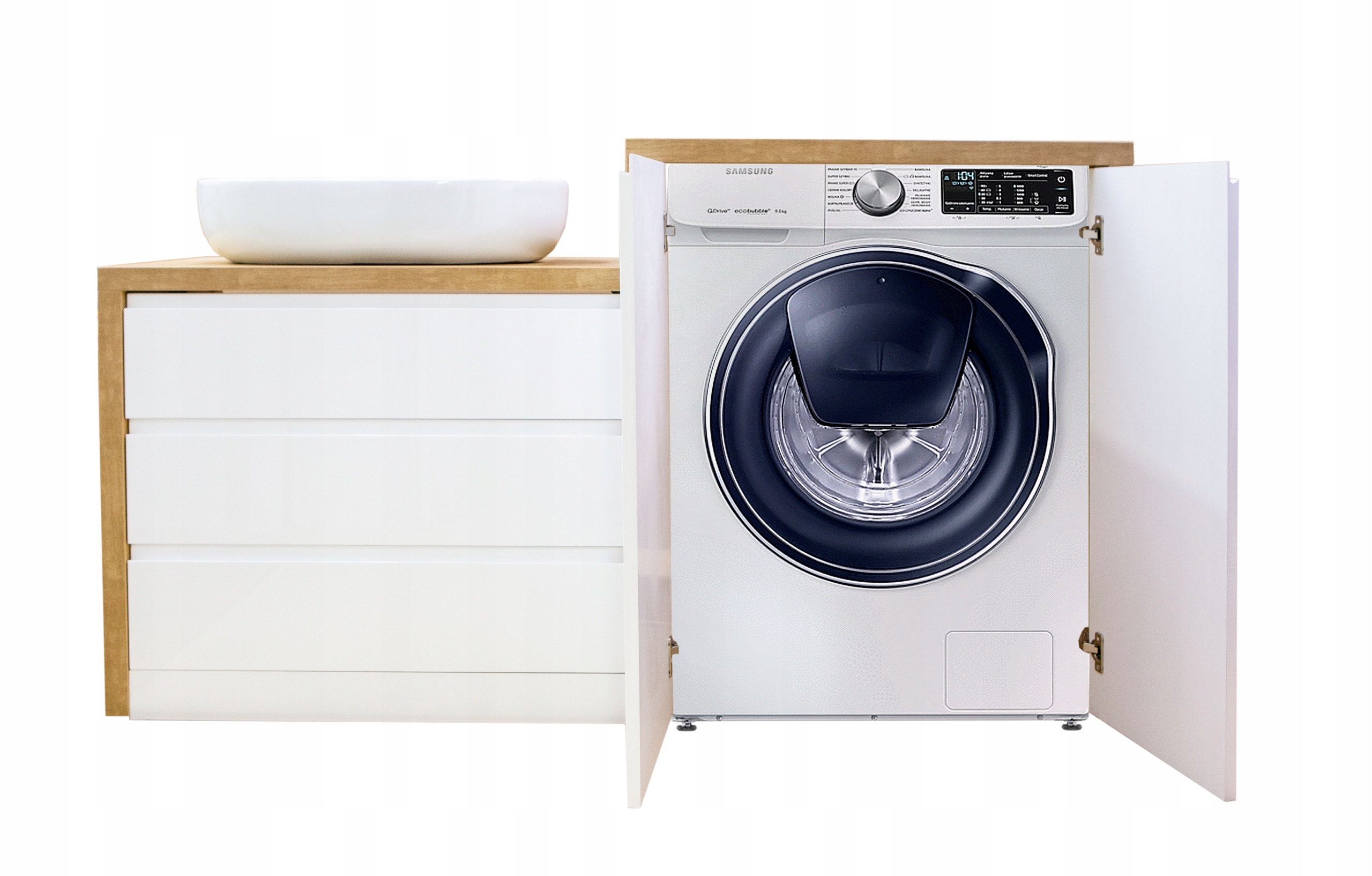 NOWOCZESNA SZAFKA STOJĄCA POD UMYWALKĘ ZABUDOWA PRALKI POŁYSK DOMYK ...