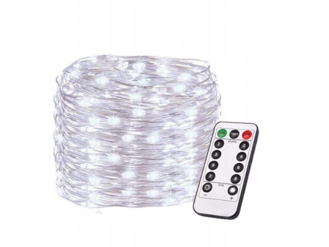 Lampki LED USB 20m 200 diod zimne białe z pilotem do dekoracji wnętrz ...