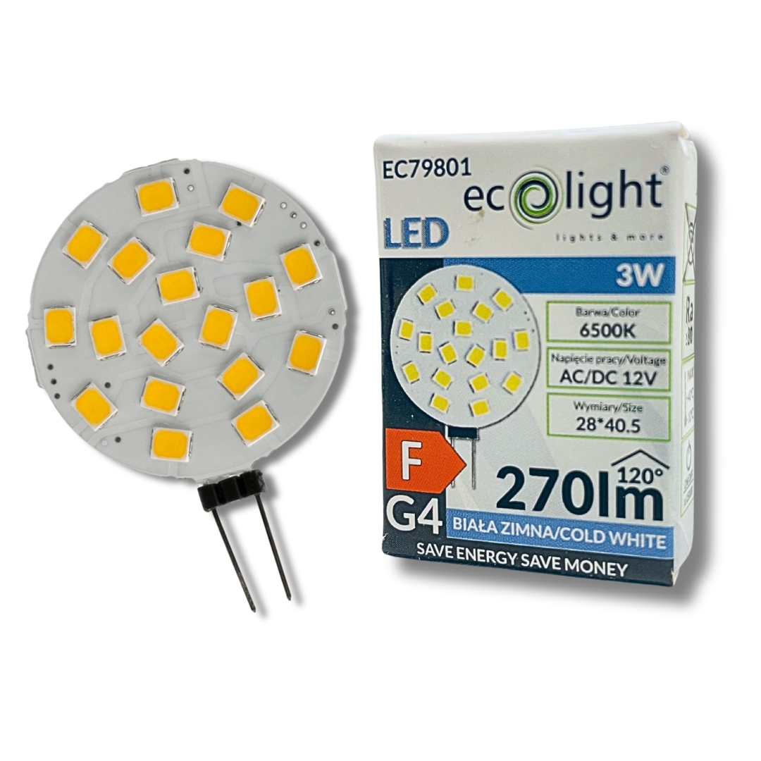 Żarówka LED G4 3W SMD 6500K Zimna 270lm TALERZYK Do opraw meblowych ... Żarówka LED G4 3W SMD 6500K Zimna 270lm TALERZYK Do opraw meblowych ...