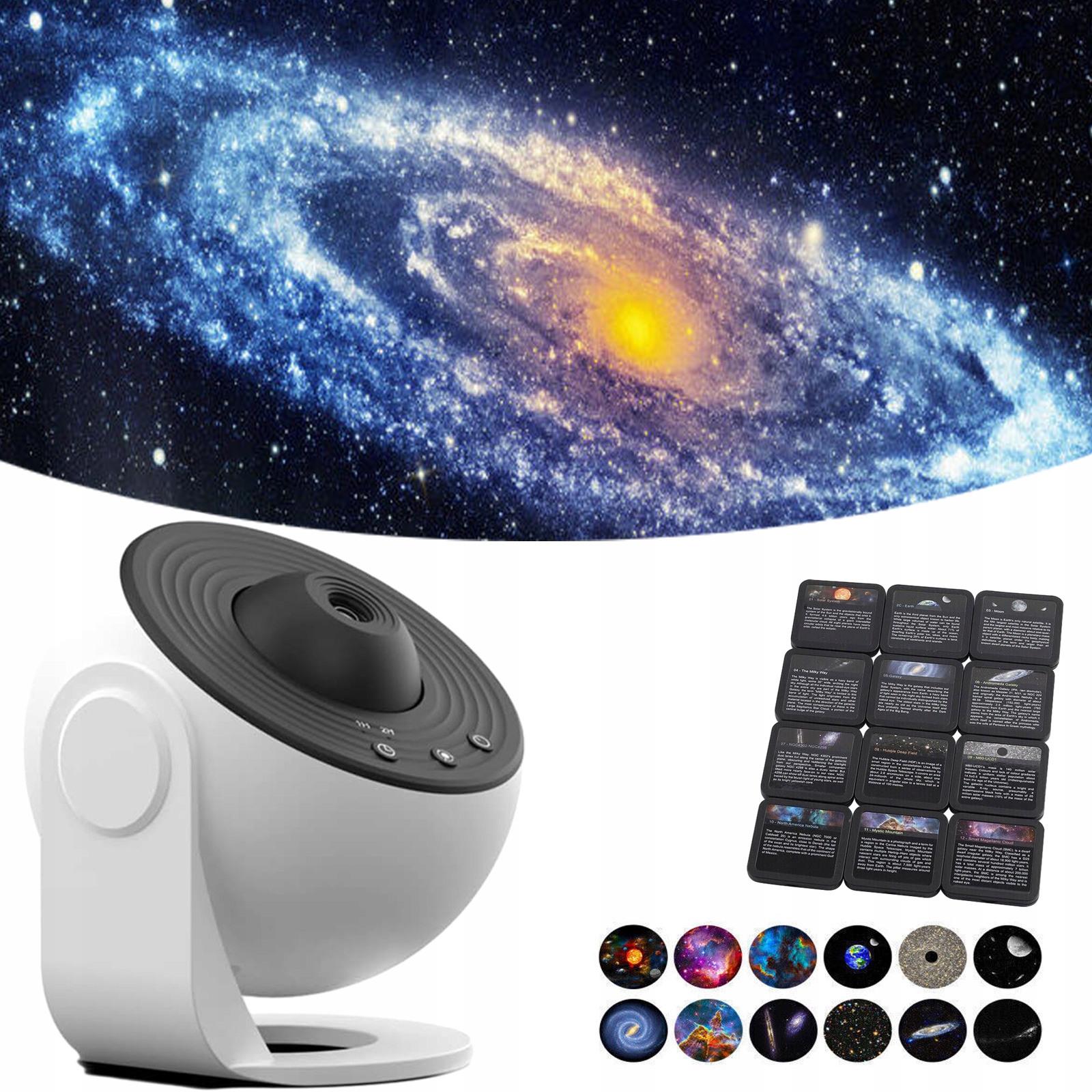 PROJEKTOR GWIAZD LAMPKA NOCNA LED 12 DYSKÓW PLANETY USB OBROTOWE ...