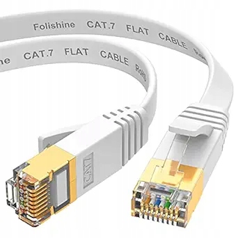 KABEL SIECIOWY LAN ETHERNET PŁASKI Rj45 CAT 7 BIAŁY 5M FOLISHINE ...