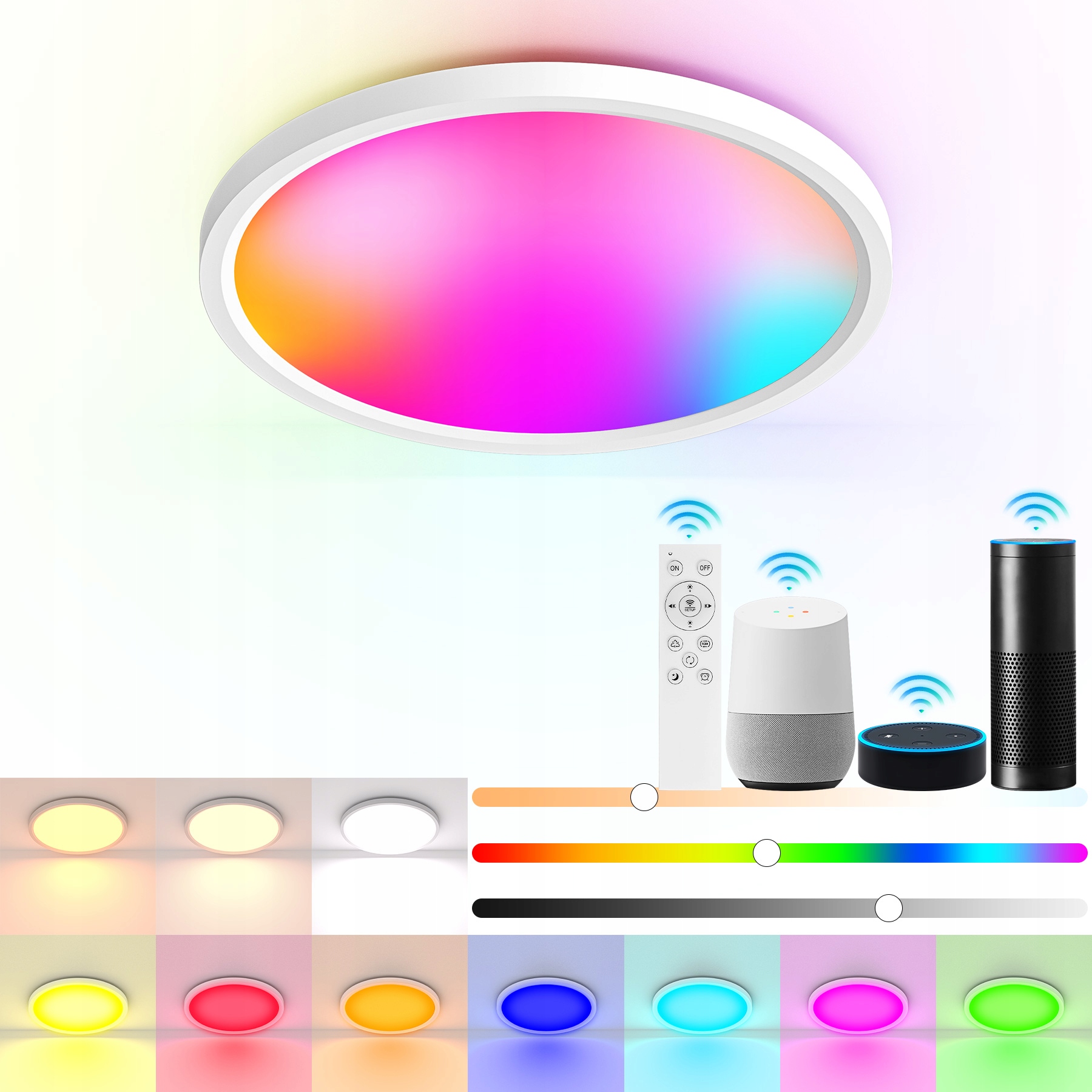 30w Smart Lampa plafon Sufitowa LED RGB ultracienki 2400ML z PILOT ...