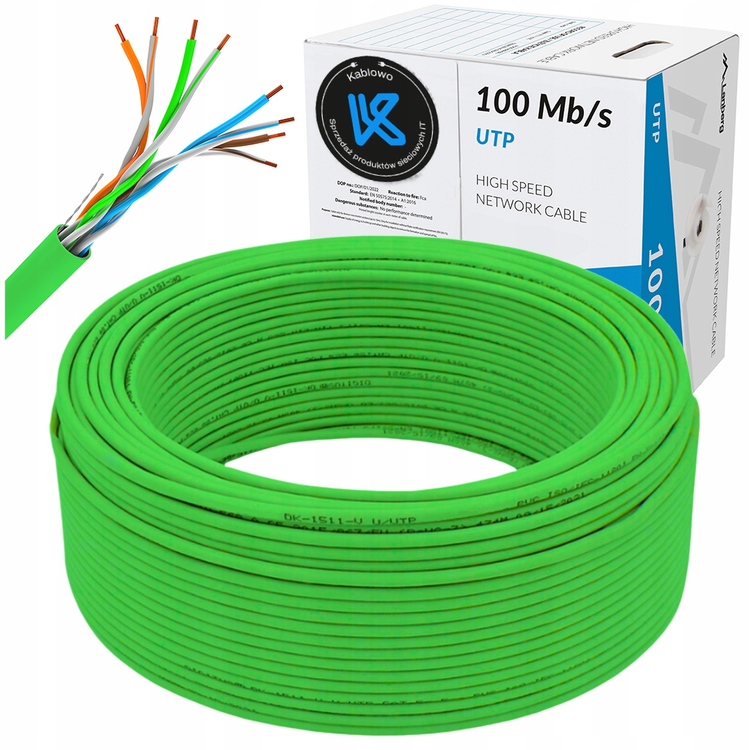 KABEL PRZEWÓD SIECIOWY LAN SKRĘTKA RJ45 UTP KAT.5E CAT.5E 100M LANBERG ...