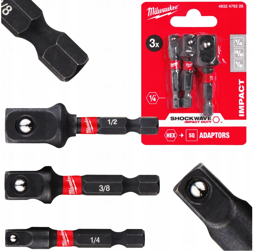 Milwaukee Zestaw 3szt Adapter Uchwyt 1/4, 1/2, 3/8 4932479228 M18 M12 ...