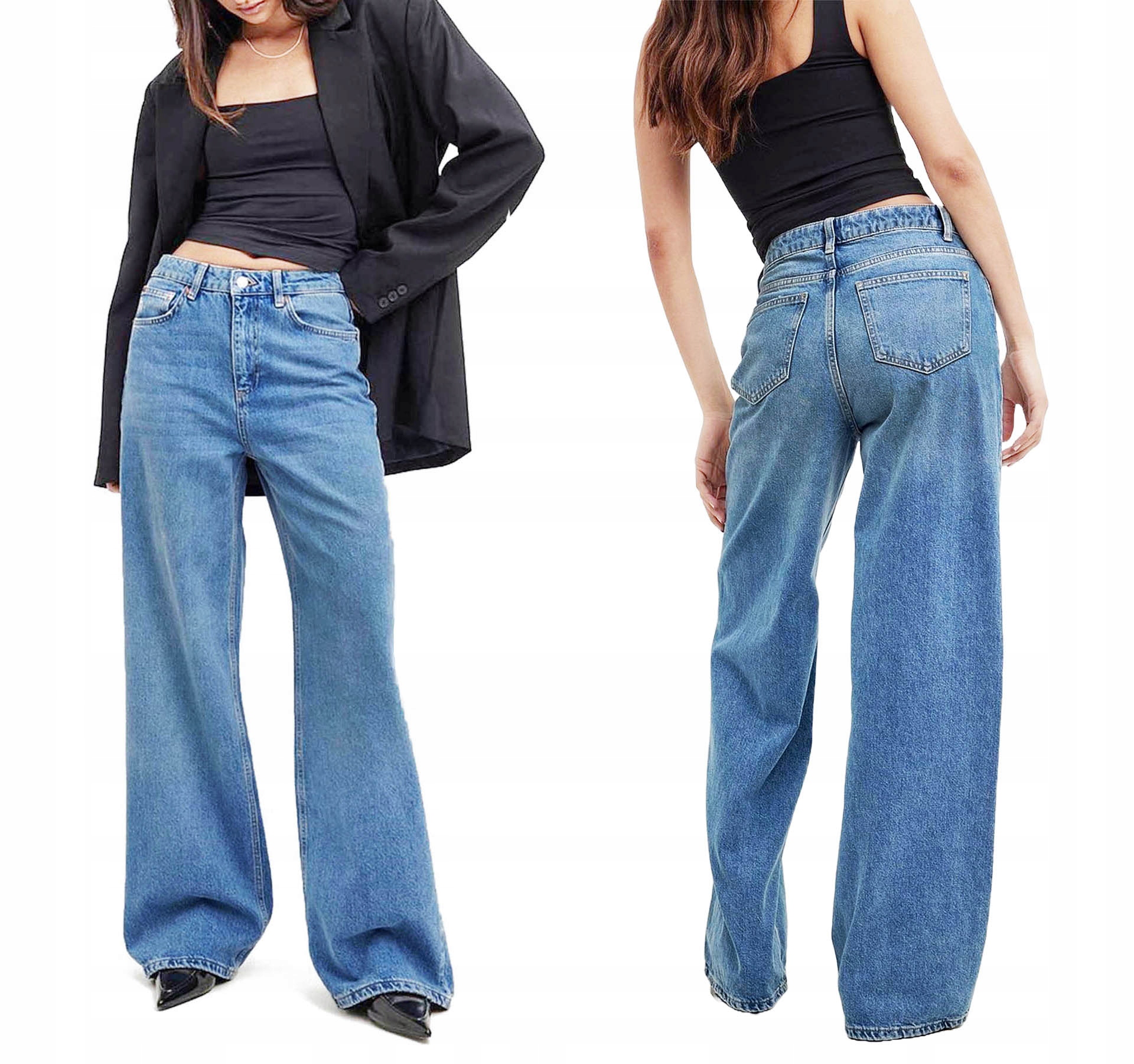 SPODNIE SZWEDY DAMSKIE SZEROKIE LUŹNE NOGAWKI JEANSOWE PROSTE WIDE LEG • Cena, Opinie • Jeansy ...