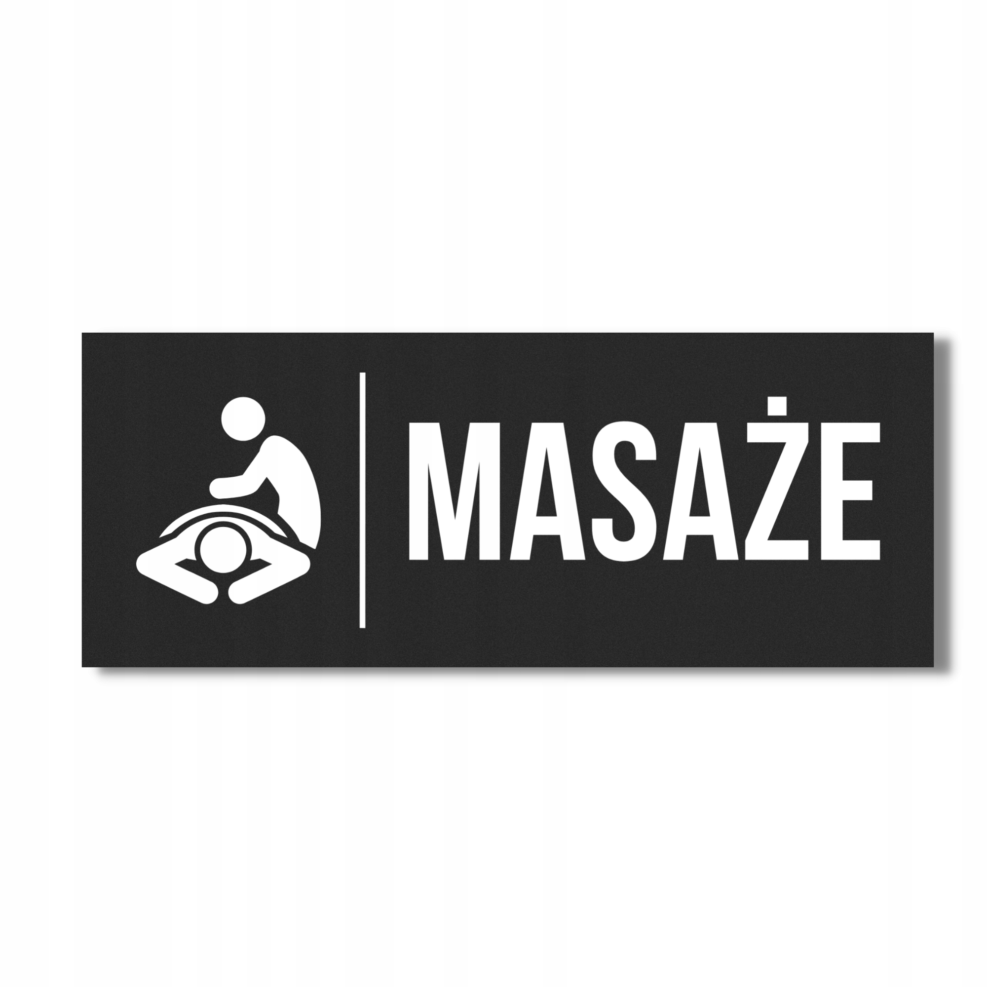 TABLICZKA Z NAPISEM 30X10CM MASAŻE ALUMINIOWA CZARNA MATOWA PIKTOGRAM ...