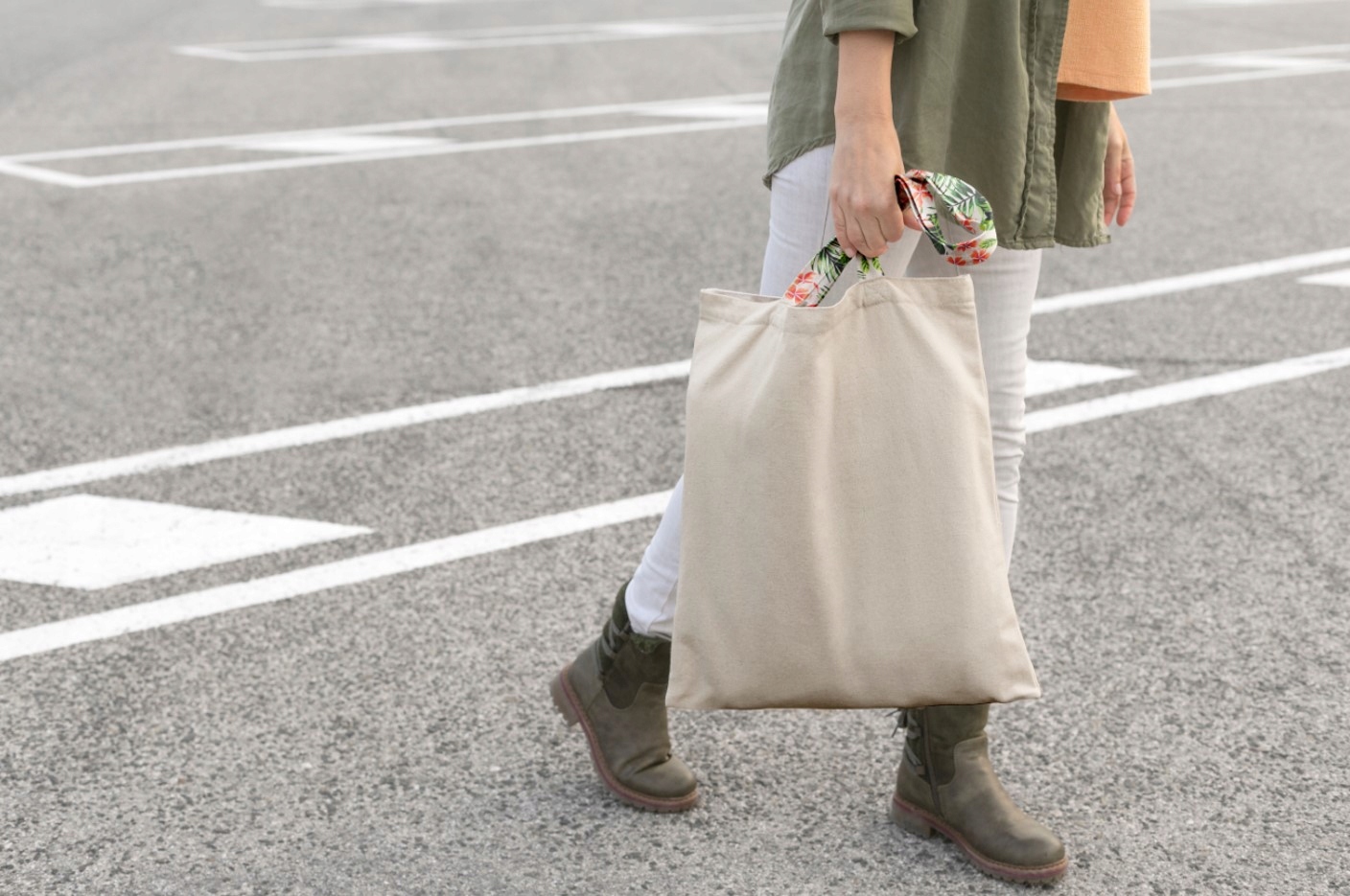 TORBA BAWEŁNIANA 38x42 cm ECRU 220g UCHWYT DŁUGI POLIESTROWY w Kwiaty ...