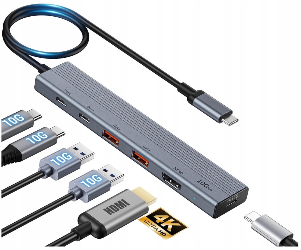 HUB ADAPTER ROZDZIELACZ USB-C 7W1 HDMI 4K 4x USB Macbook M1 M2 M3 M4 - Sklep, Opinie, Cena w Allegro