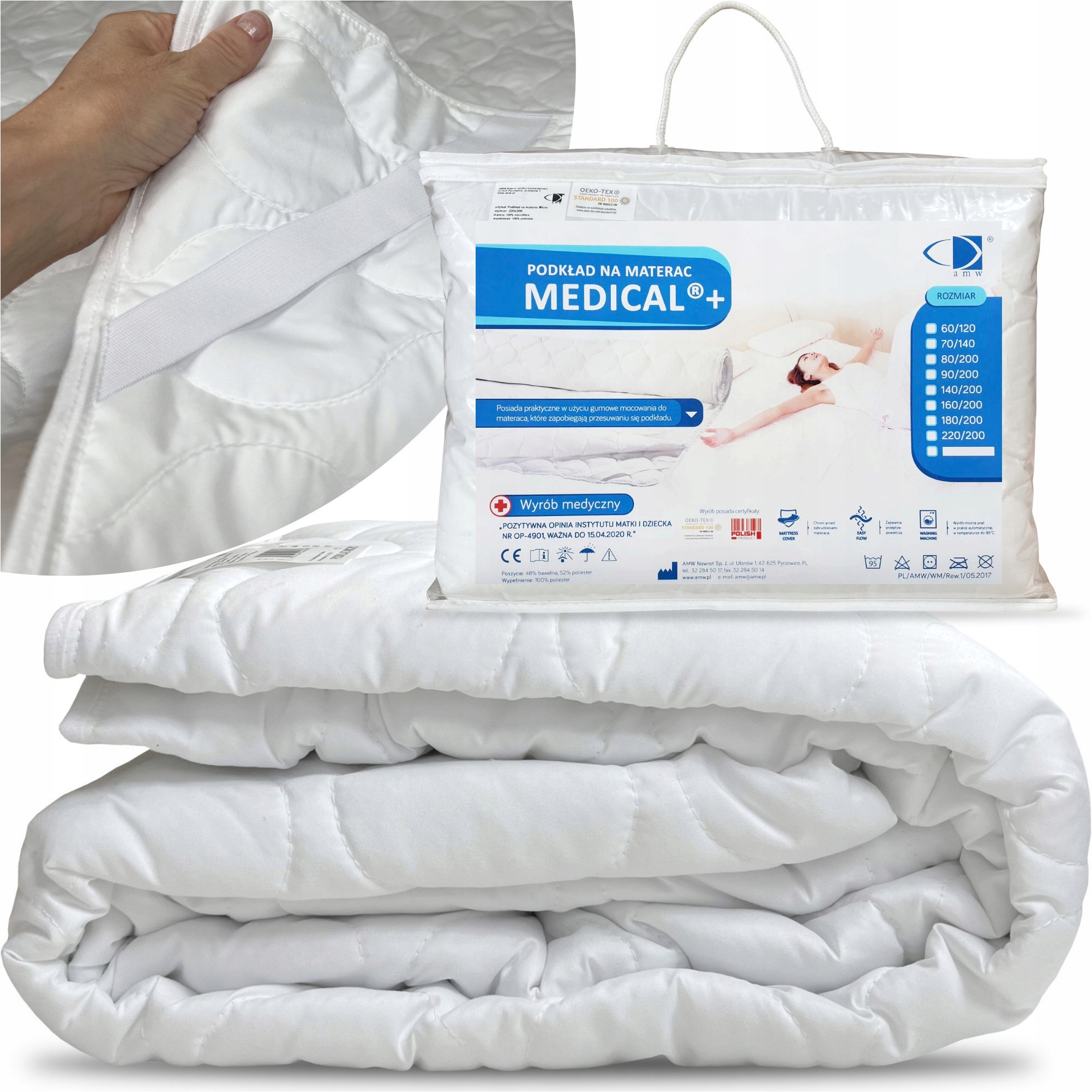 ANTYALERGICZNY Podkład na Materac MEDICAL 160x200 OCHRANIACZ z Gumką ...