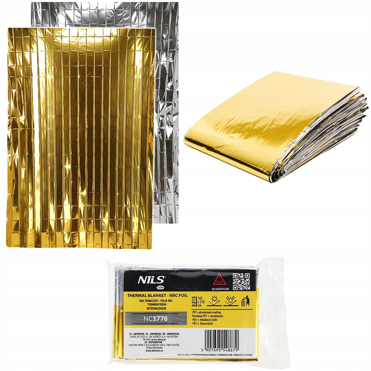KOC TERMICZNY RATUNKOWY FOLIA ŻYCIA NRC 210X160 cm NILS SREBRNO ZŁOTA ...
