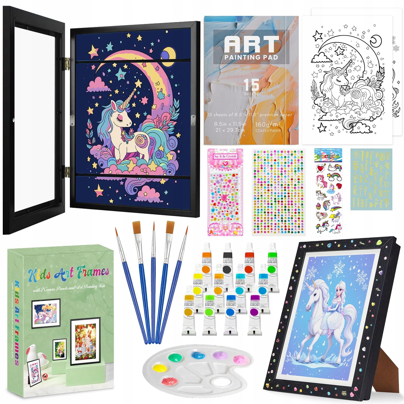 RAMKI NA RYSUNKI DZIECI Z ZESTAWEM DO MALOWANIA FARBY KOLOROWANKI A4 2 ...