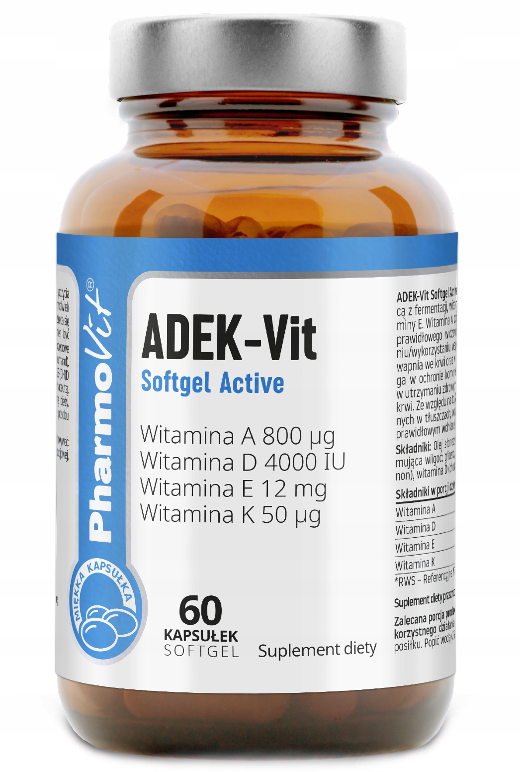 PharmoVit ADEK-Vit WITAMINA A D3 4000 E K 60kaps (5902811239967) • Cena ...