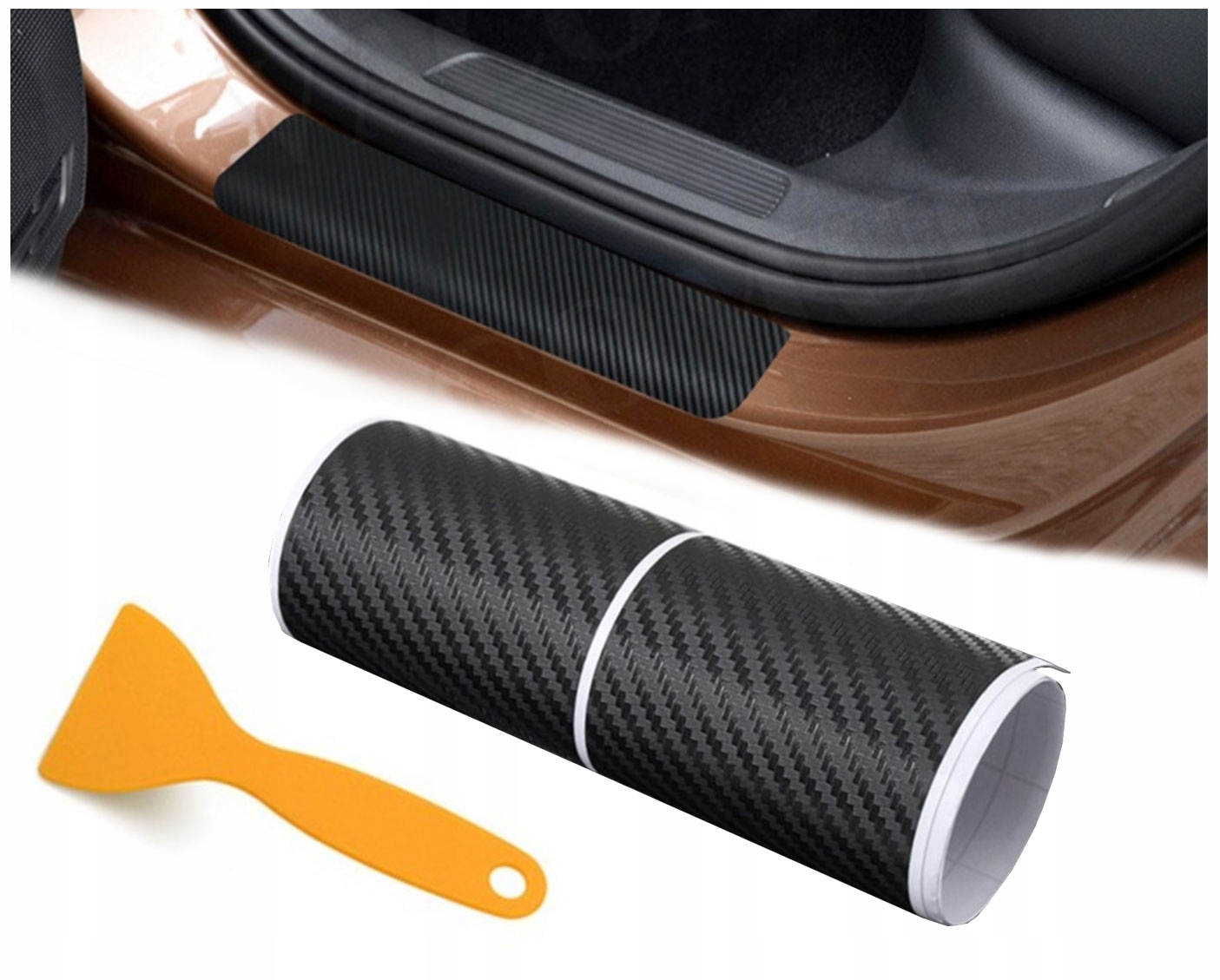 4x NAKLEJKI NA PROGI SAMOCHODOWE CARBON OCHRONNE ZABEZPIECZAJĄCE ...