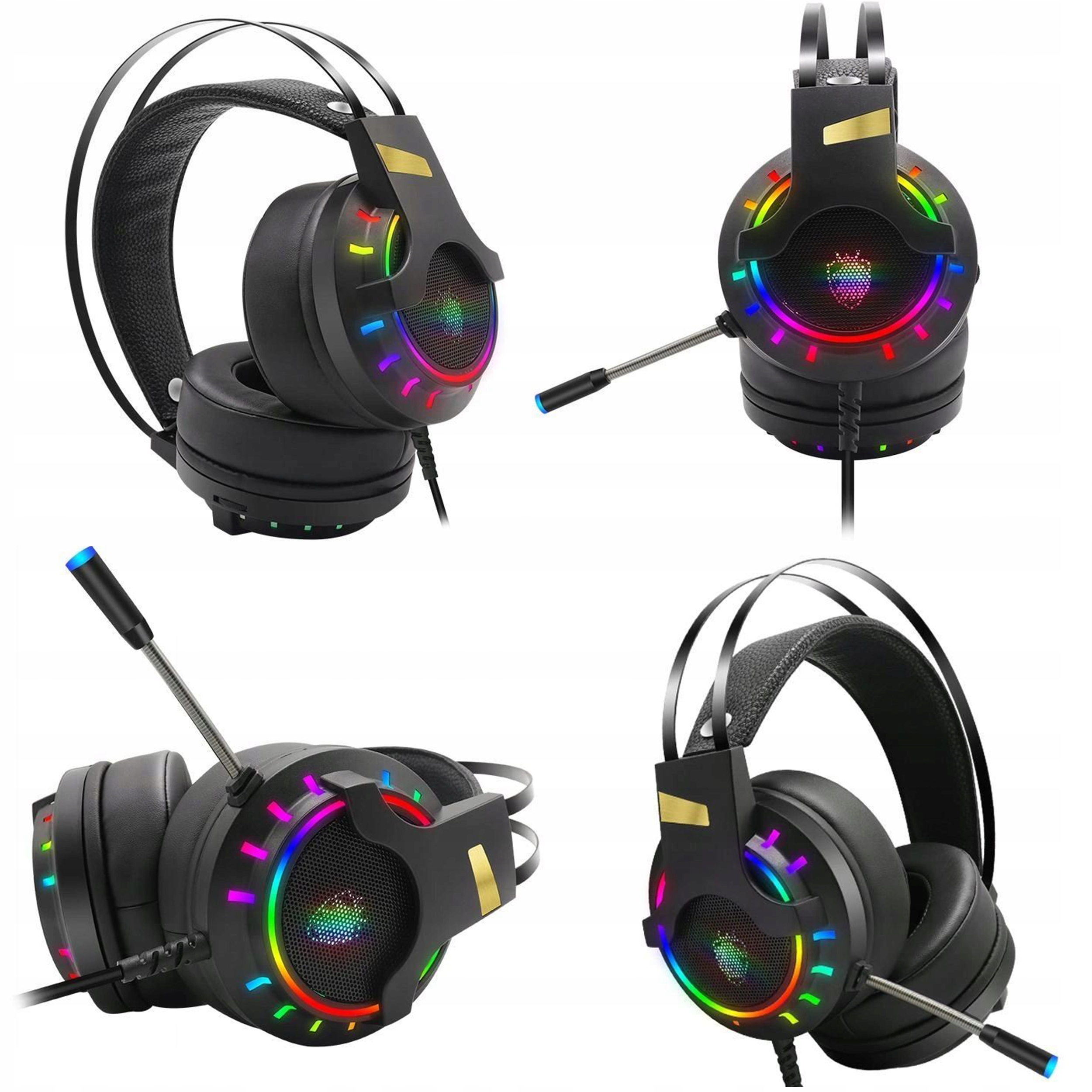 SŁUCHAWKI GAMINGOWE RGB LED MIKROFON USB JACK - Sklep internetowy Zlaro.pl