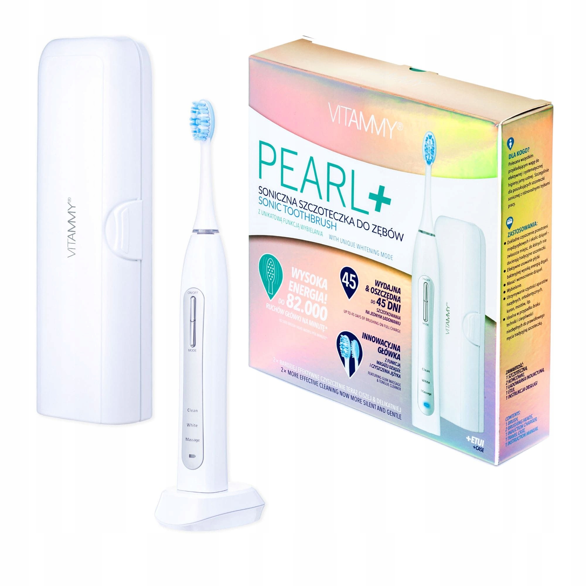 SZCZOTECZKA SONICZNA ELEKTRYCZNA DO ZĘBÓW VITAMMY PEARL+ WHITE ETUI82000r/m (5906874252635 ...