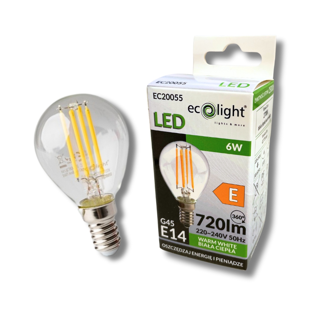 Żarówka LED Filament Kulka E14 6W Barwa Ciepła 220-240V Ozdobna ...