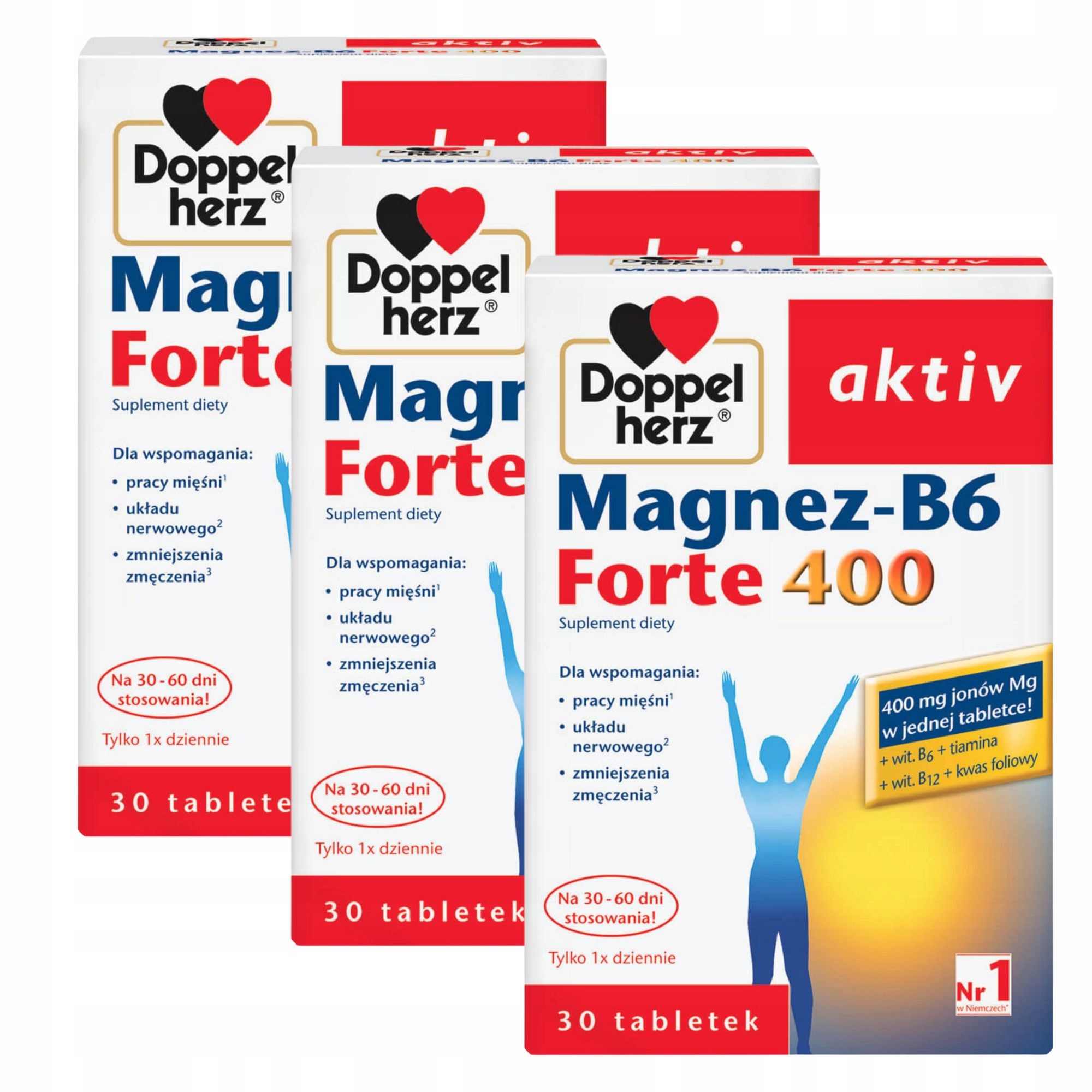 DOPPELHERZ AKTIV Magnez B6 Forte 400 mg 30 tabletek (4009932574739) • Cena, Opinie • Preparaty ...