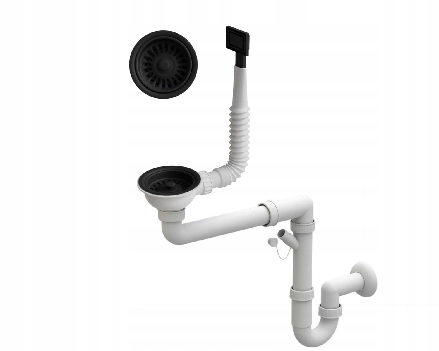 Syfon do zlewu manualny czarny przelew prostokątny (SYZ/MAN-1K-CZ/72343 ...